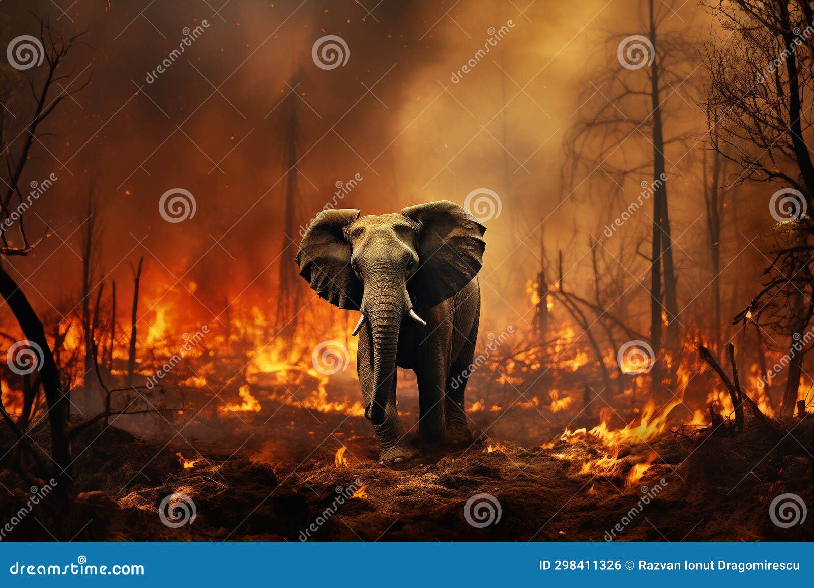 Elephant In Deforestation Aftermath: A Realistic Image Of Environmental ...