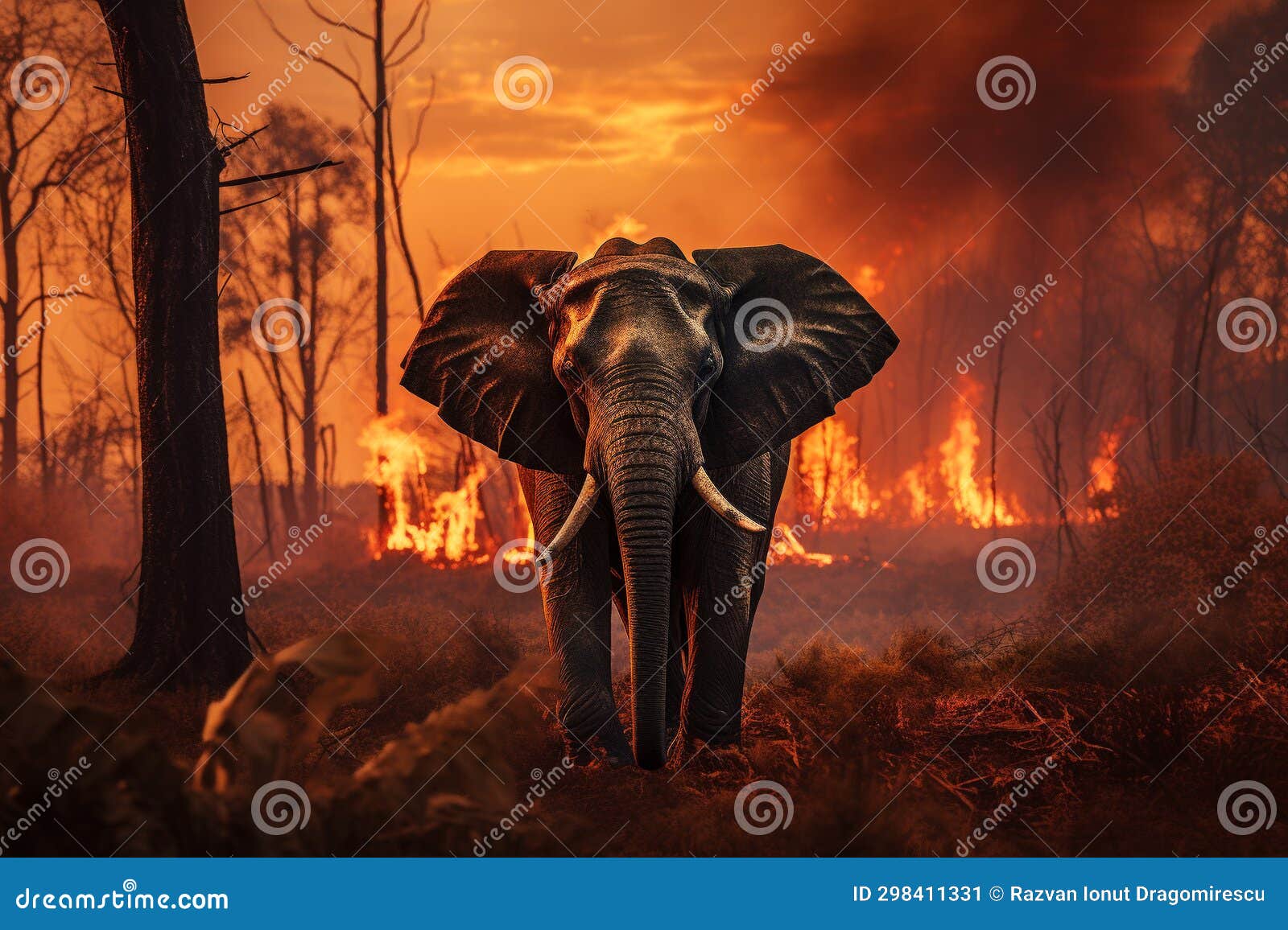 Elephant In Deforestation Aftermath: A Realistic Image Of Environmental ...