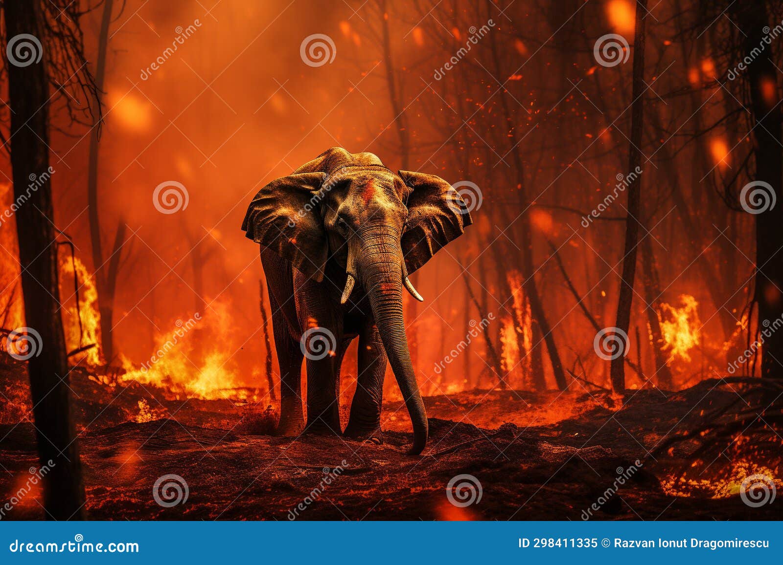 Elephant In Deforestation Aftermath: A Realistic Image Of Environmental ...