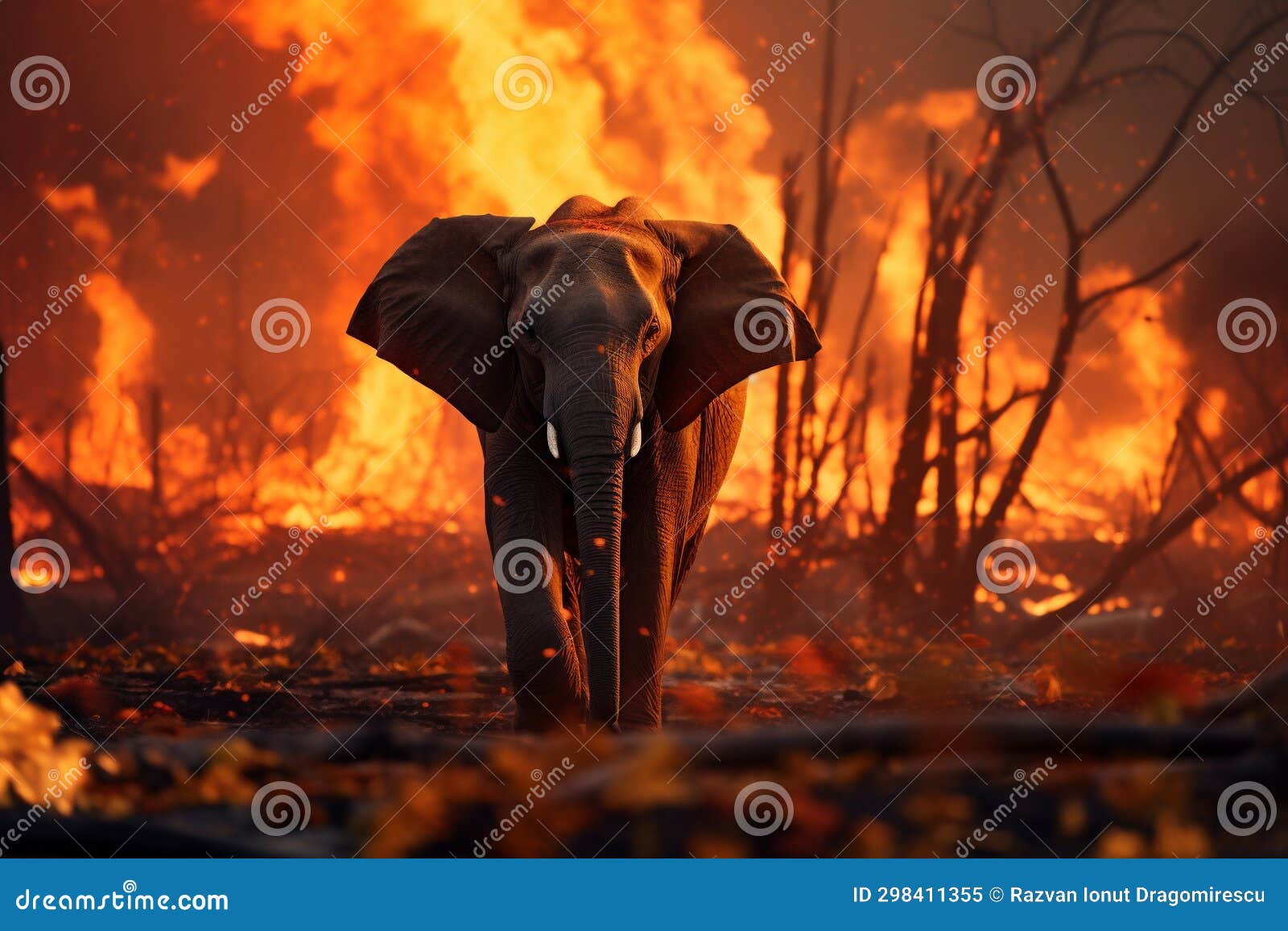 Elephant In Deforestation Aftermath: A Realistic Image Of Environmental ...