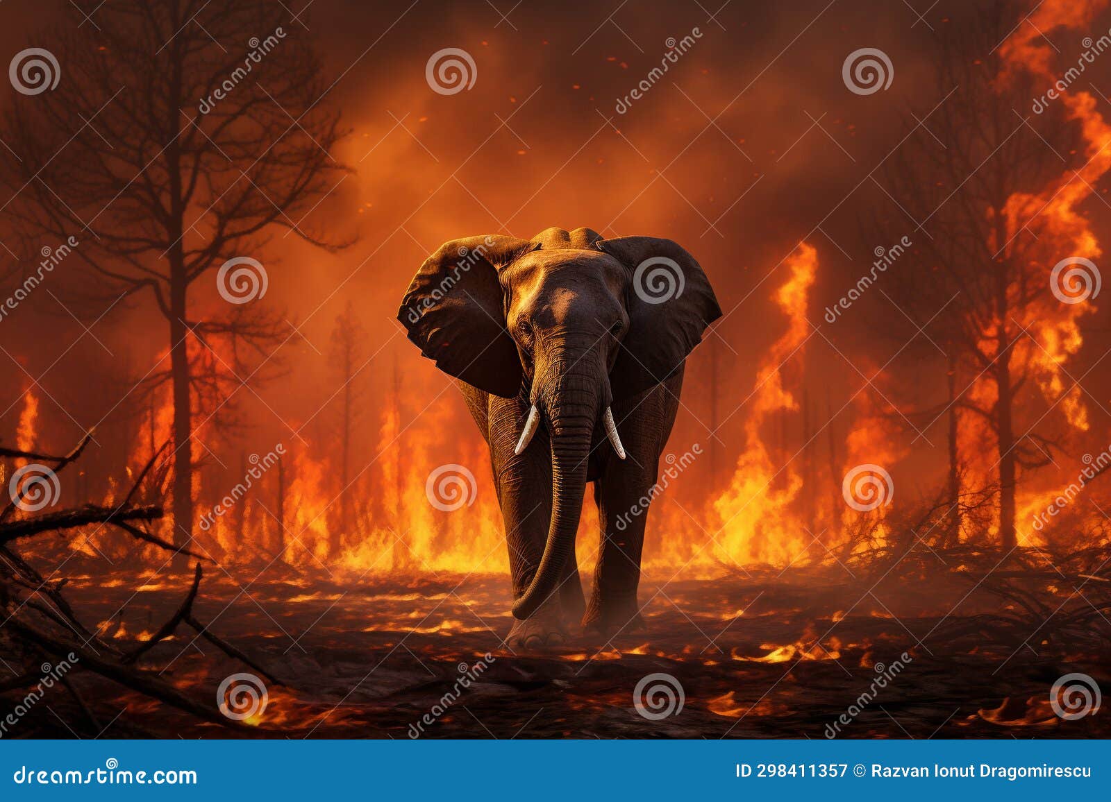 Elephant In Deforestation Aftermath: A Realistic Image Of Environmental ...