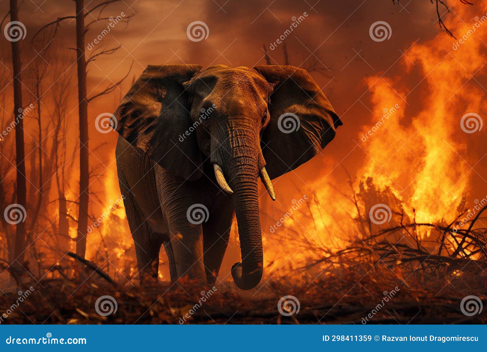 Elephant In Deforestation Aftermath: A Realistic Image Of Environmental ...