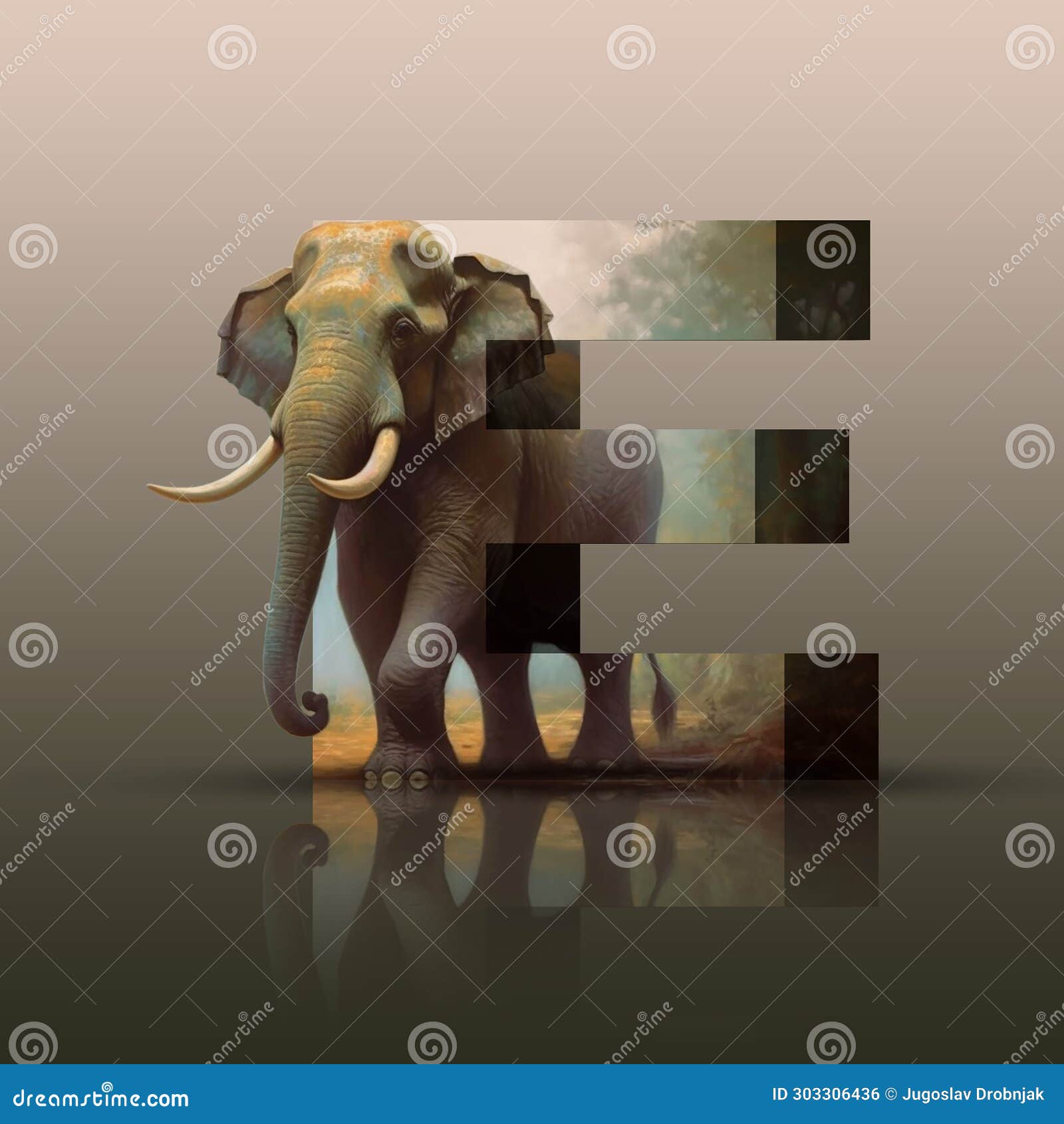 Elephant Inside of Letter E Stock Illustration - Illustration of ...