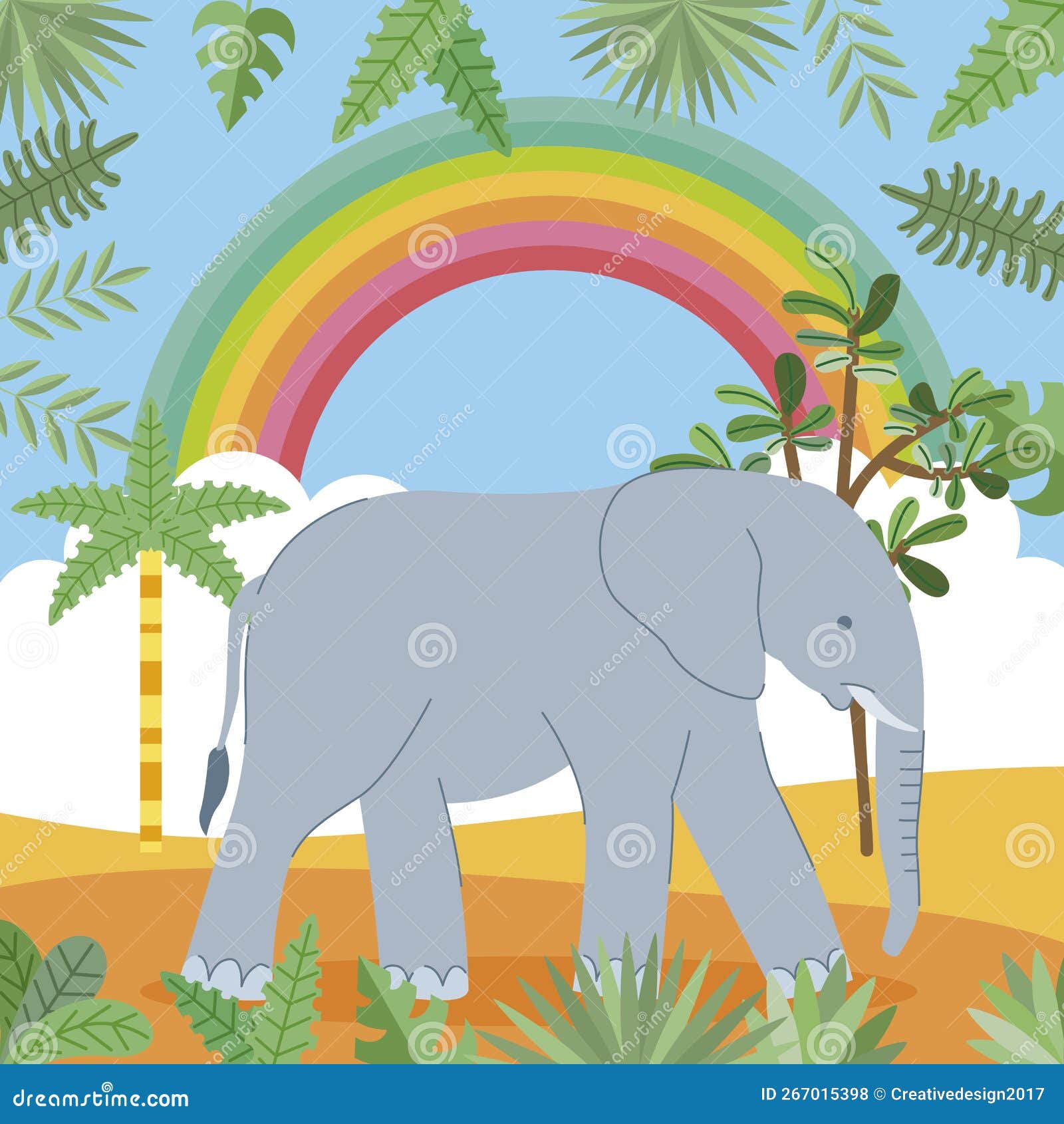 Elephant Jungle Animal Wildlife Cartoon Hand Drawn Style ...