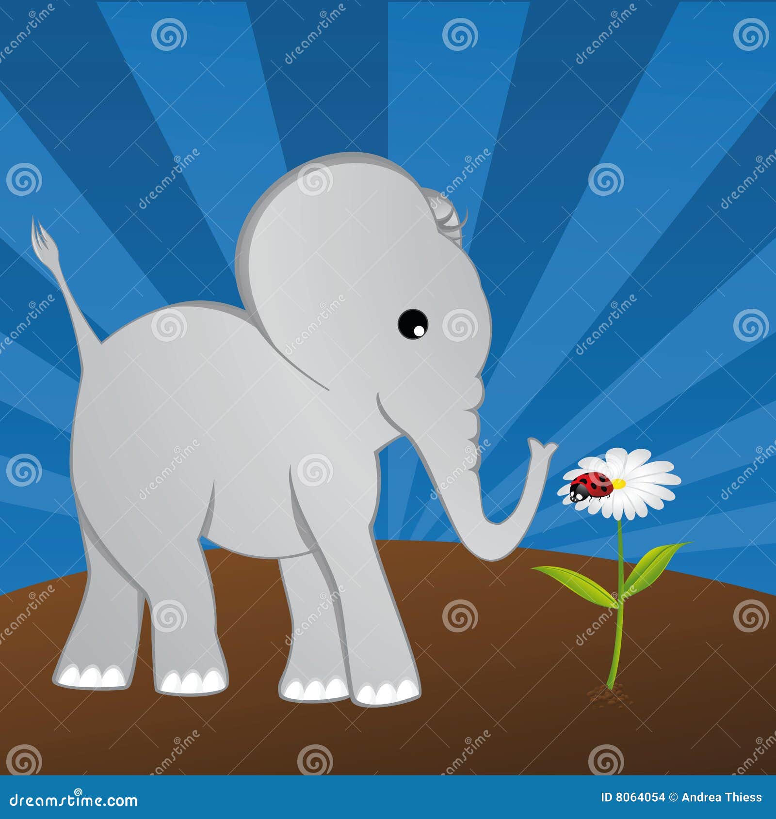 Elephant with Ladybug on Daisy Stock Vector - Illustration of fortune ...