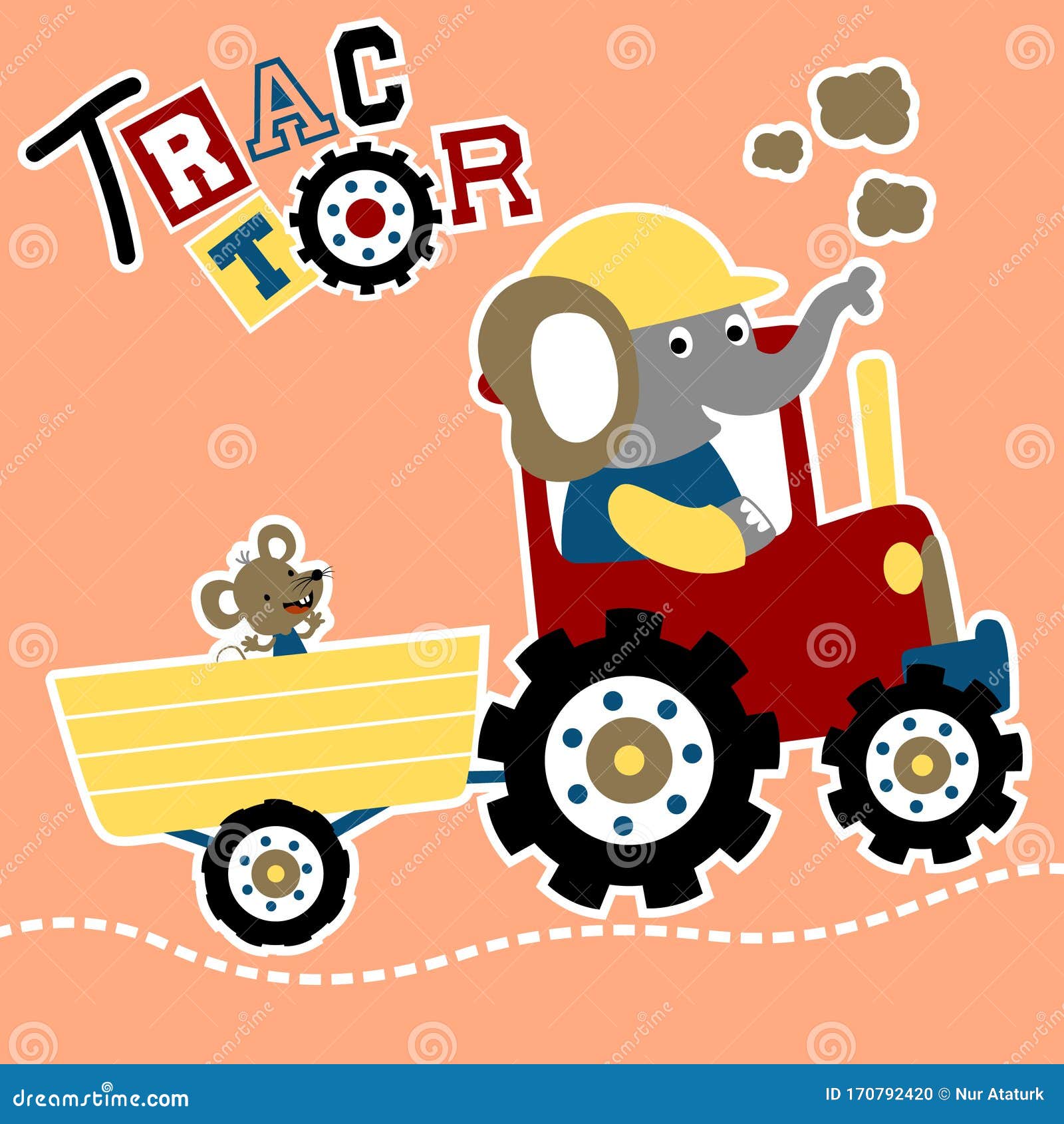 Cartoon of Elephant and Little Mouse on Tractorr Stock Vector ...