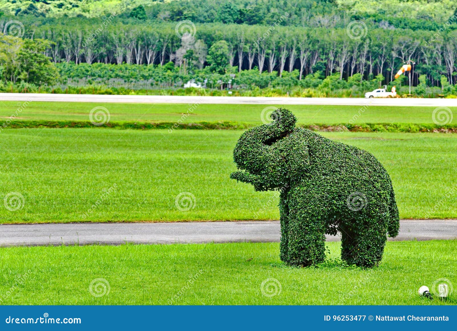 Elephant Made by Bending Wire Tree, on Green Grass Large Field Stock ...