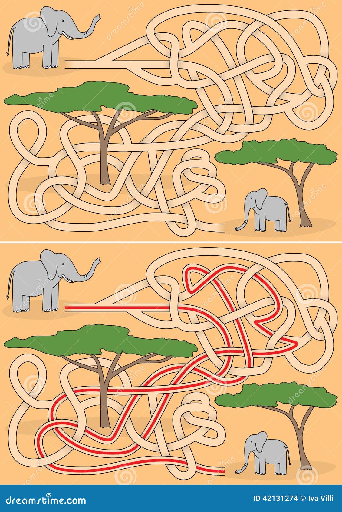 Elephant maze stock vector. Illustration of easy, animal - 42131274