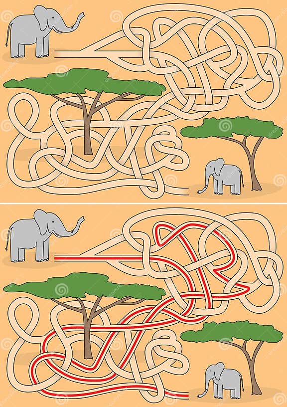 Elephant maze stock vector. Illustration of easy, animal - 42131274