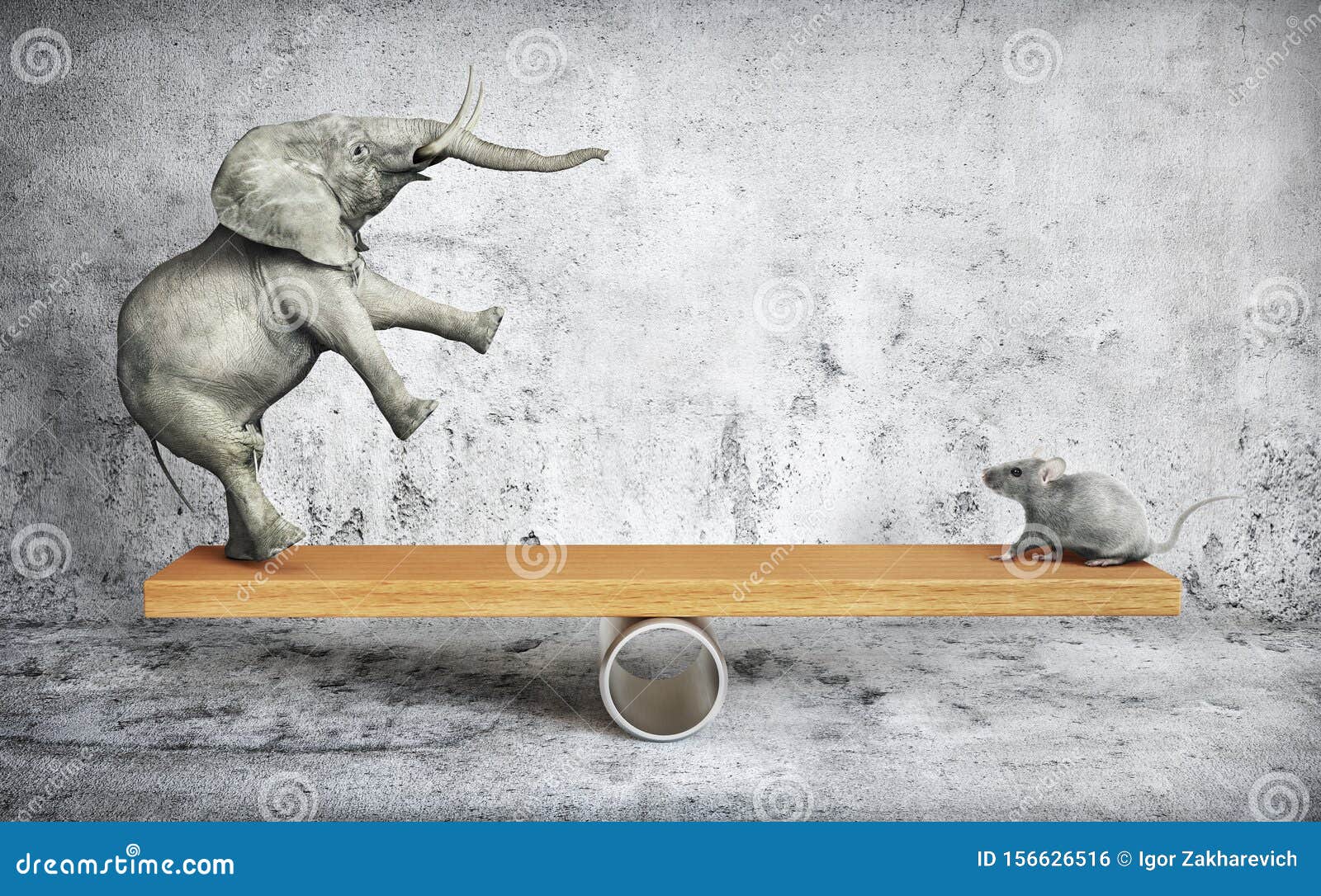 Elephant and Mouse Balanced on a Seesaw. 3d Illustration Stock ...