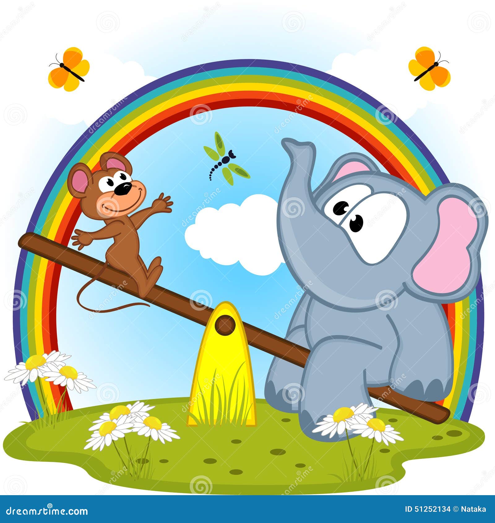 Elephant And Mouse Holding Blank Sign Vector Illustration ...