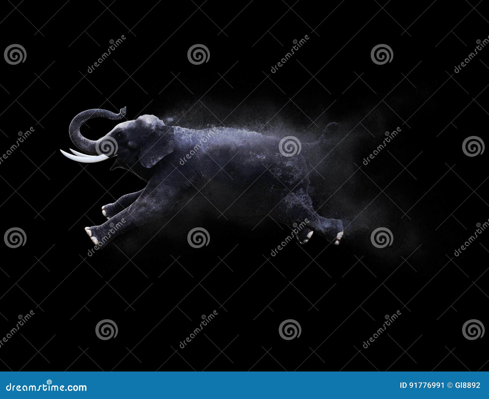 An Elephant Moving and Jumping with Dust Particle Effect Stock ...