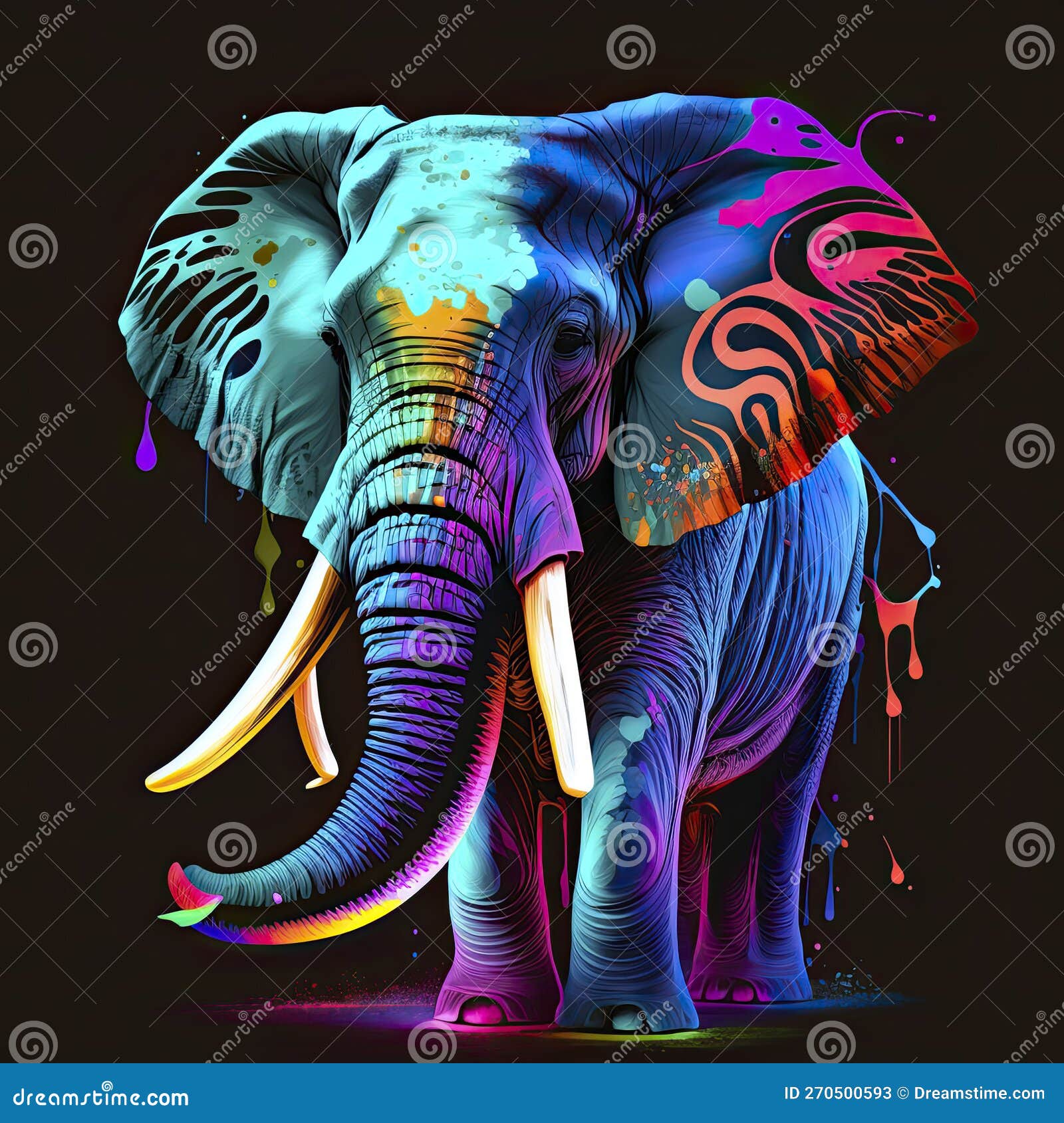 Elephant in Neon Colors. Generative AI Stock Image - Image of vivid ...