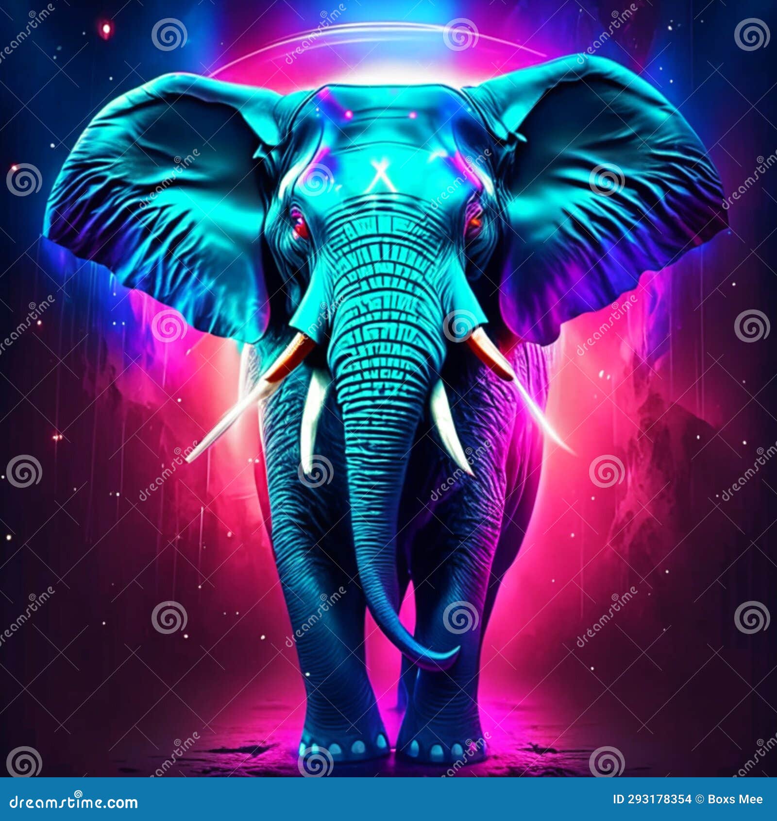 Elephant in Neon Light. Vector Illustration of an Elephant in Neon ...