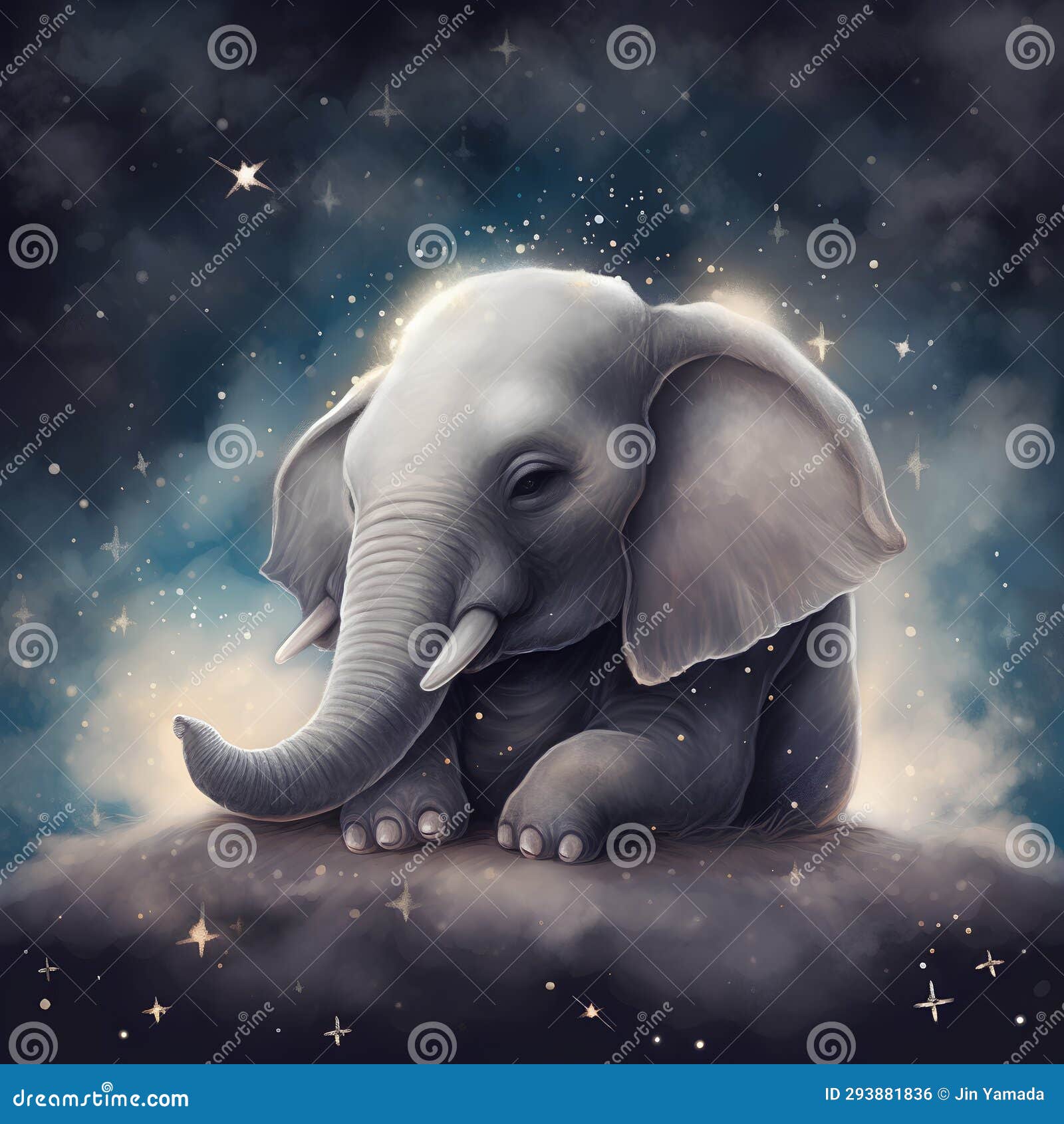 Elephant in the Night Sky with Stars and Clouds. Fantasy Illustration ...
