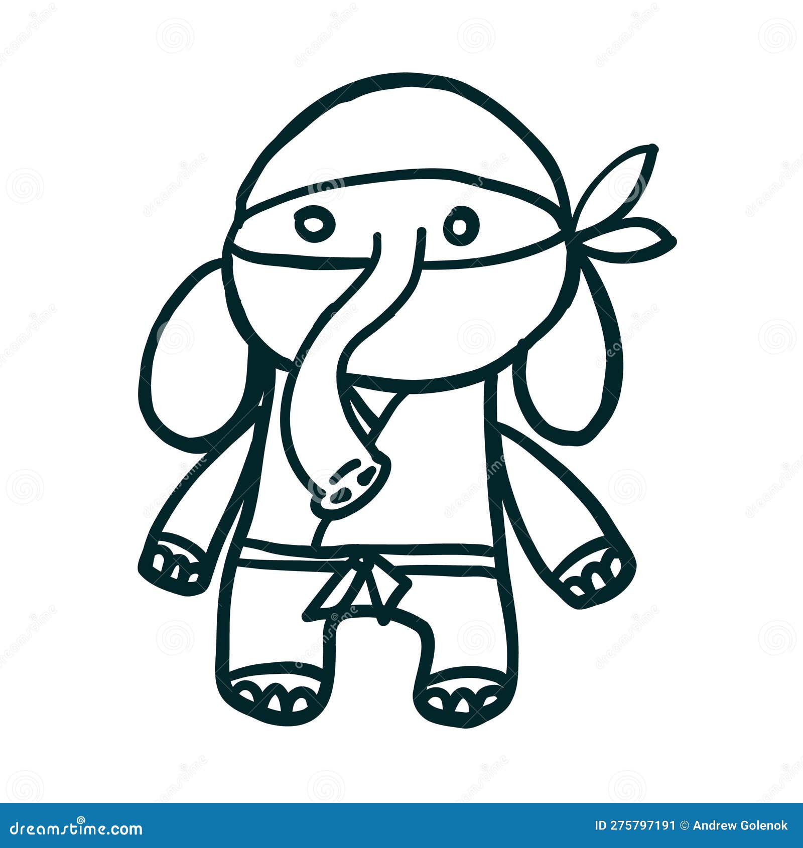 Elephant Ninja in Outline Doodle Style Stock Illustration ...