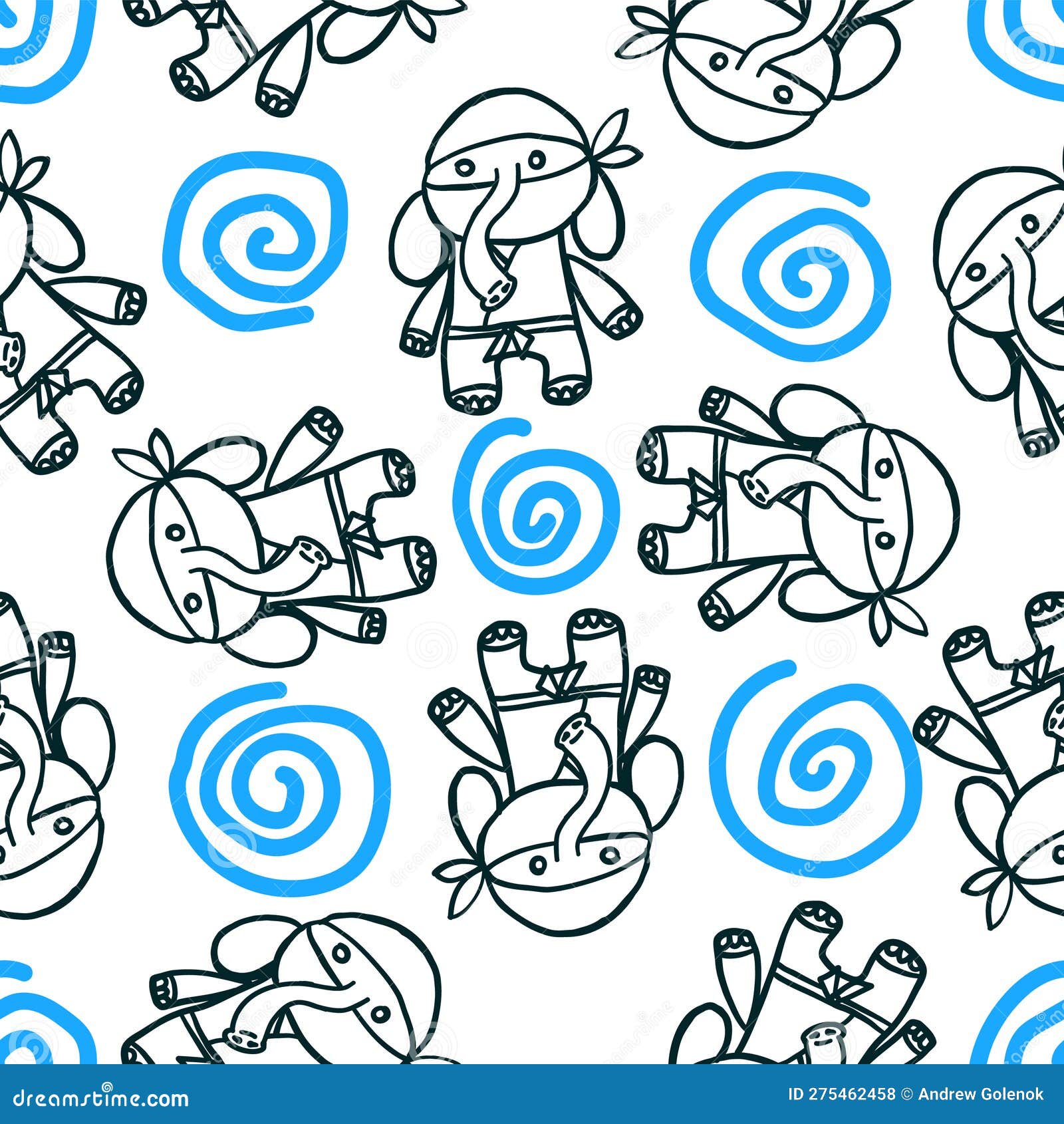 Elephant Ninja Pattern in Outline Doodle Style Stock Vector ...