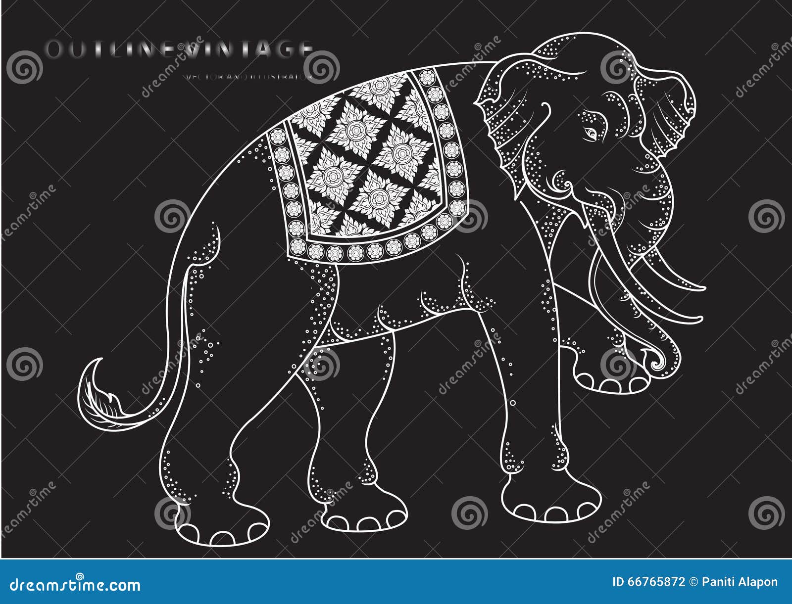 Elephant Outline Thai Tradition Stock Vector - Illustration of pattern ...
