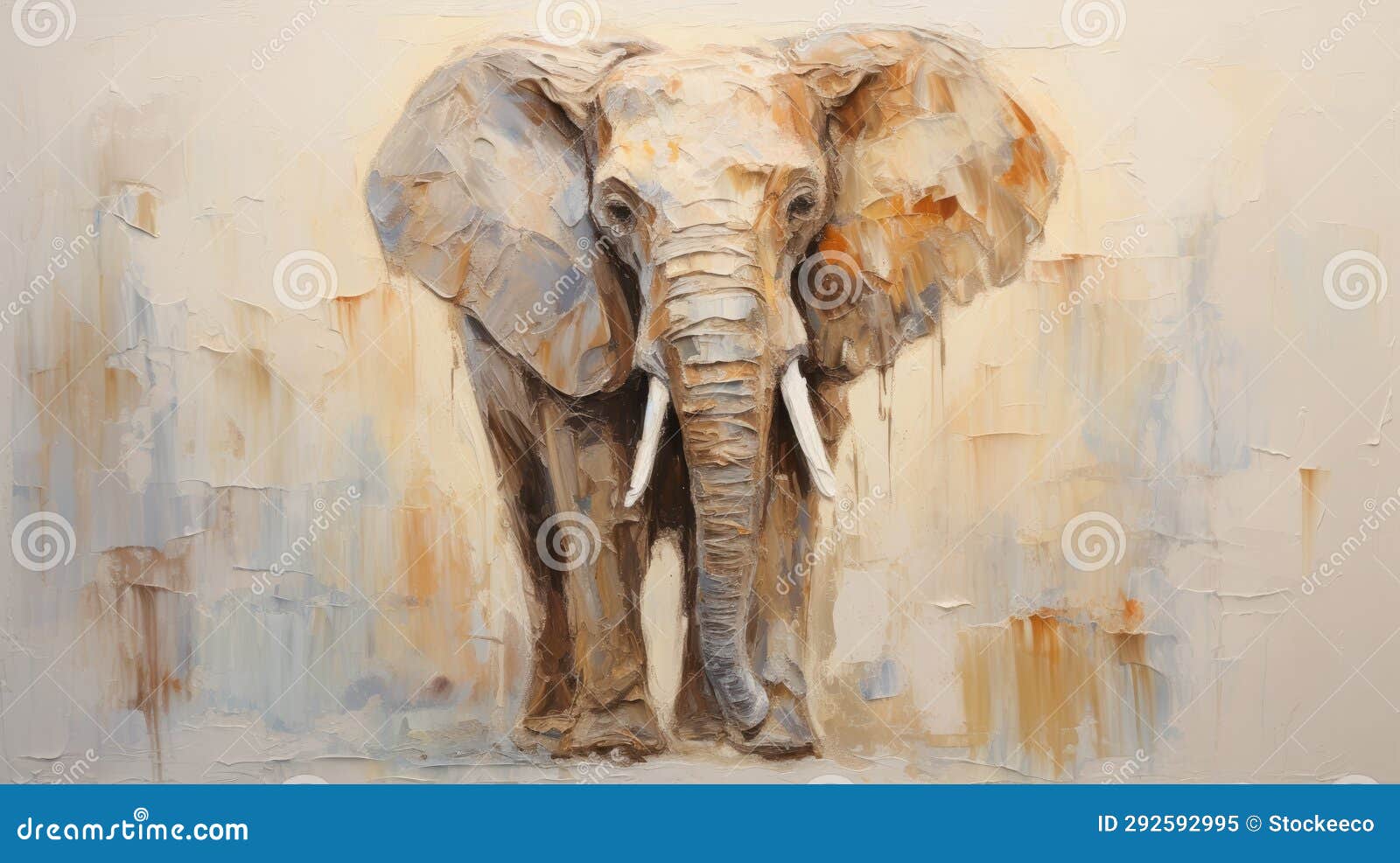 Minimalistic Impasto Elephant Painting on Beige Background Stock ...