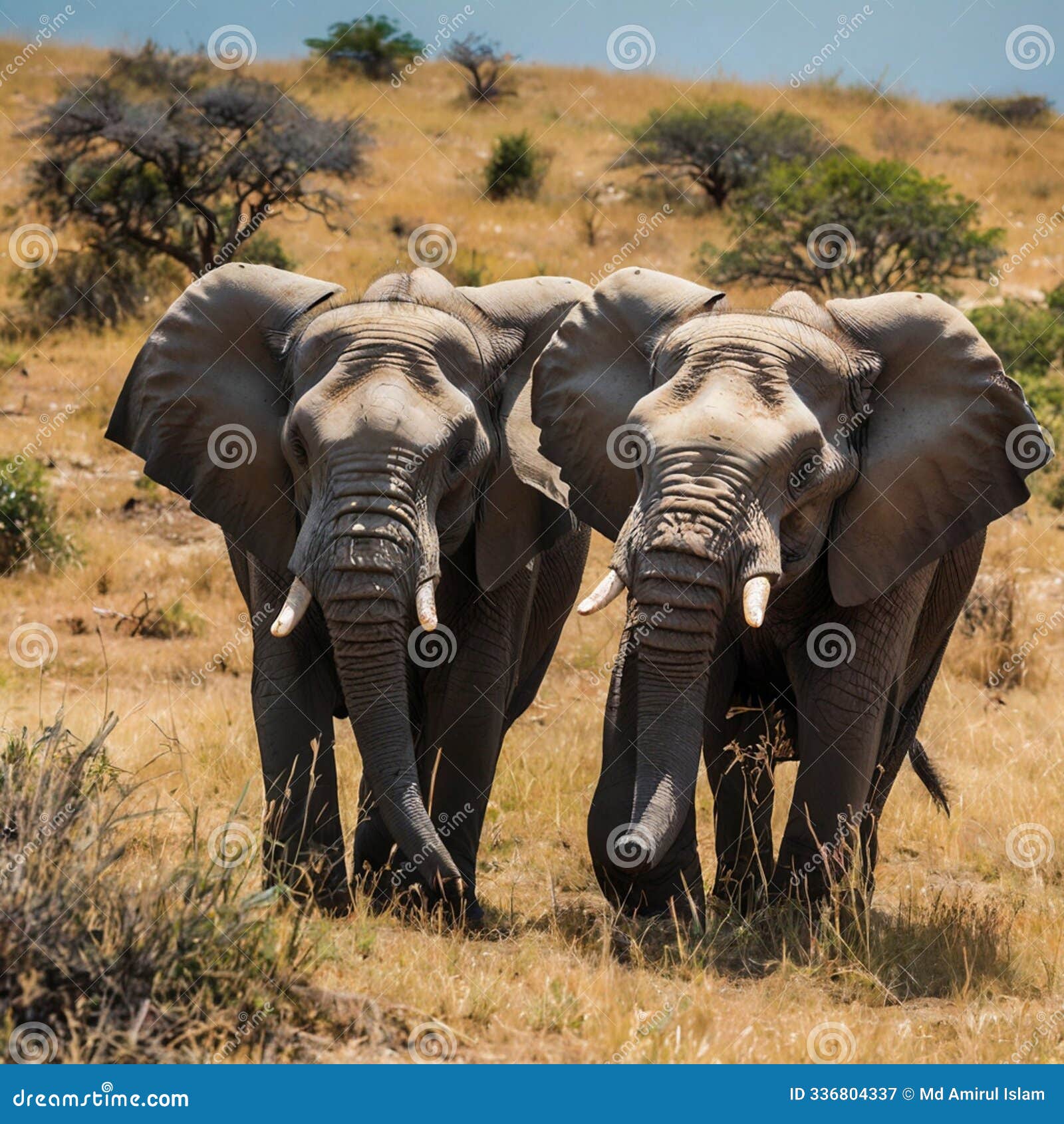 There are Two Elephant is Walking in Forest Stock Illustration ...
