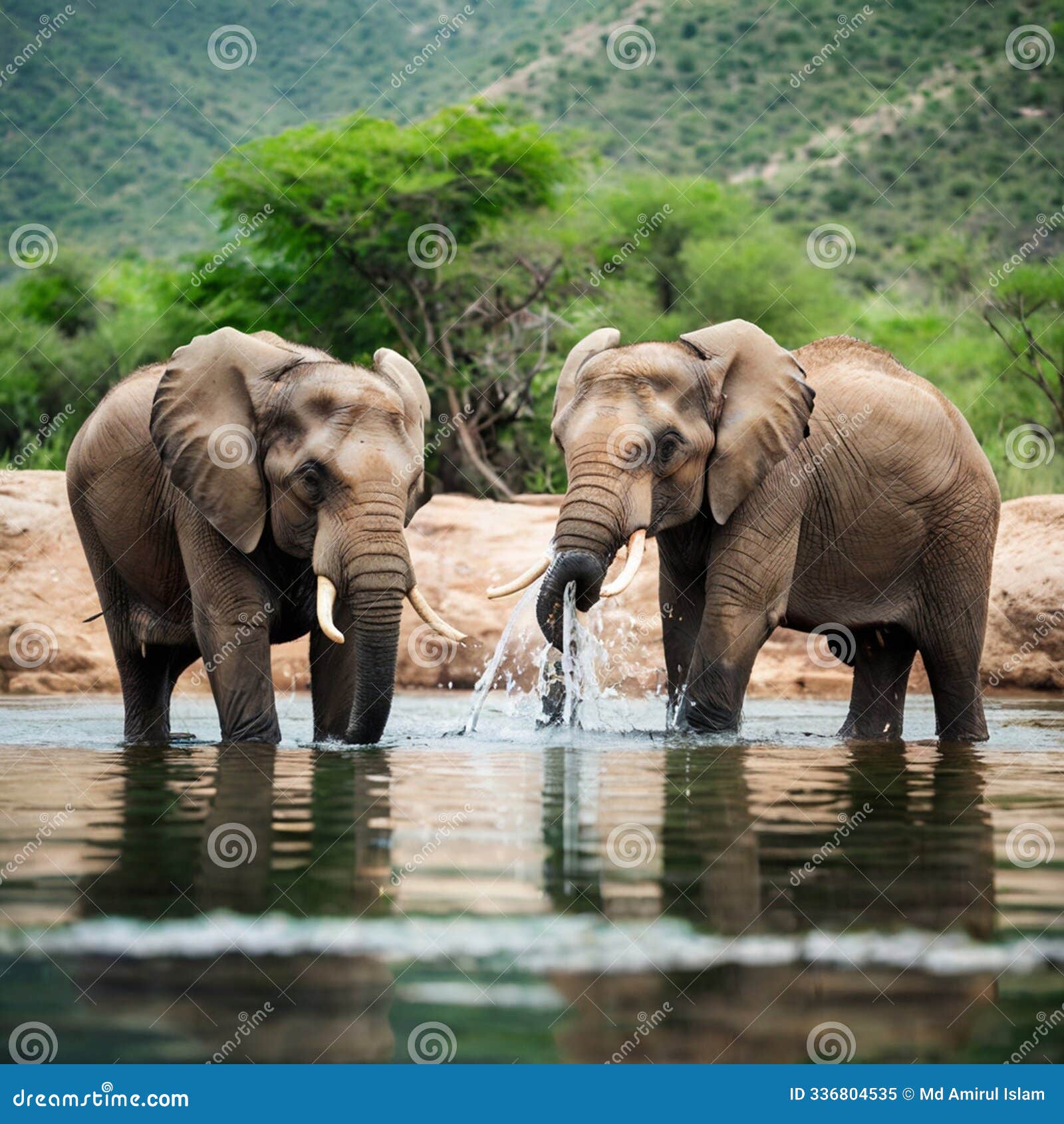 There are Two Elephant is Walking in Forest Stock Illustration ...