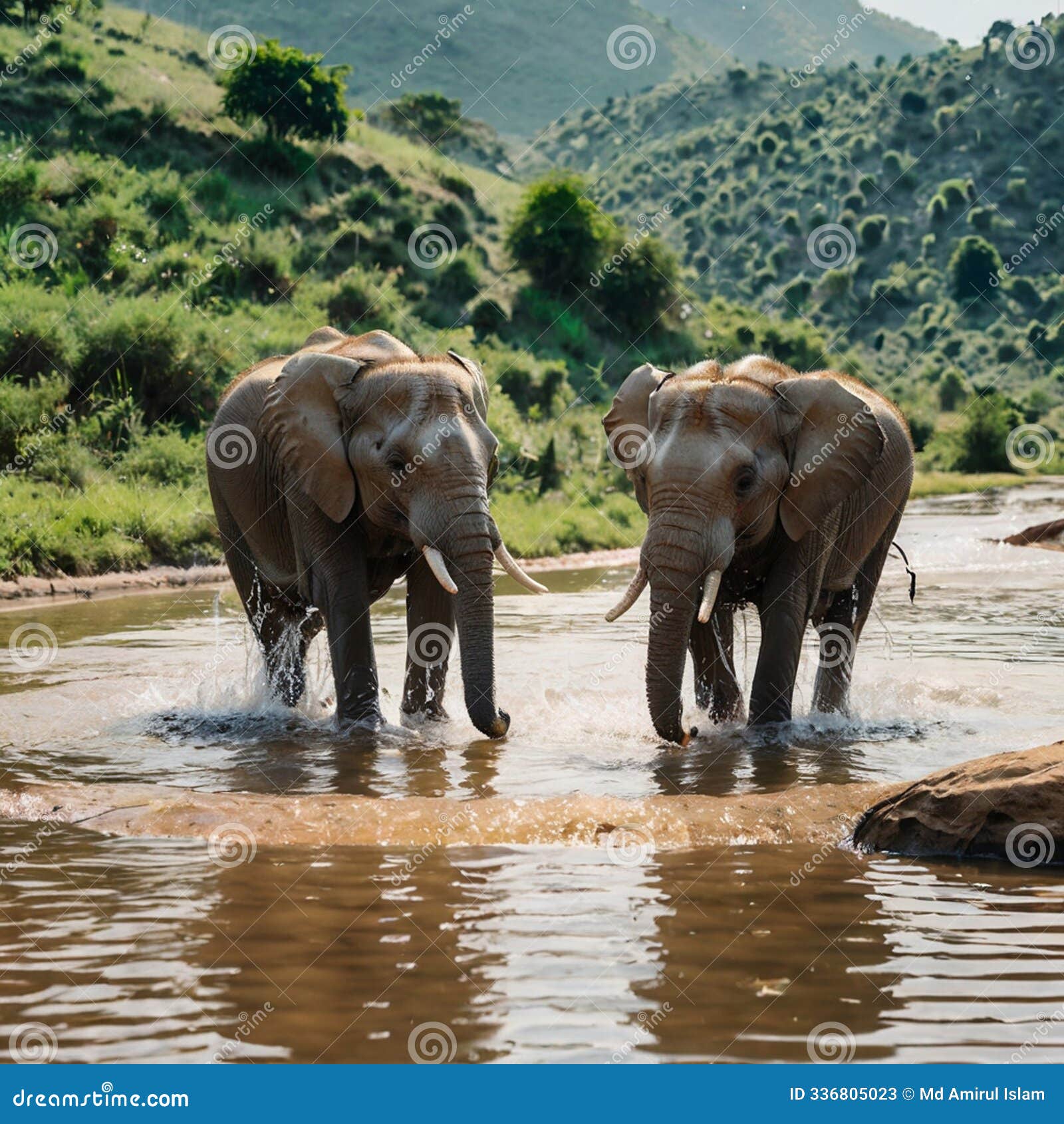 There are Two Elephant is Walking in Forest Stock Illustration ...