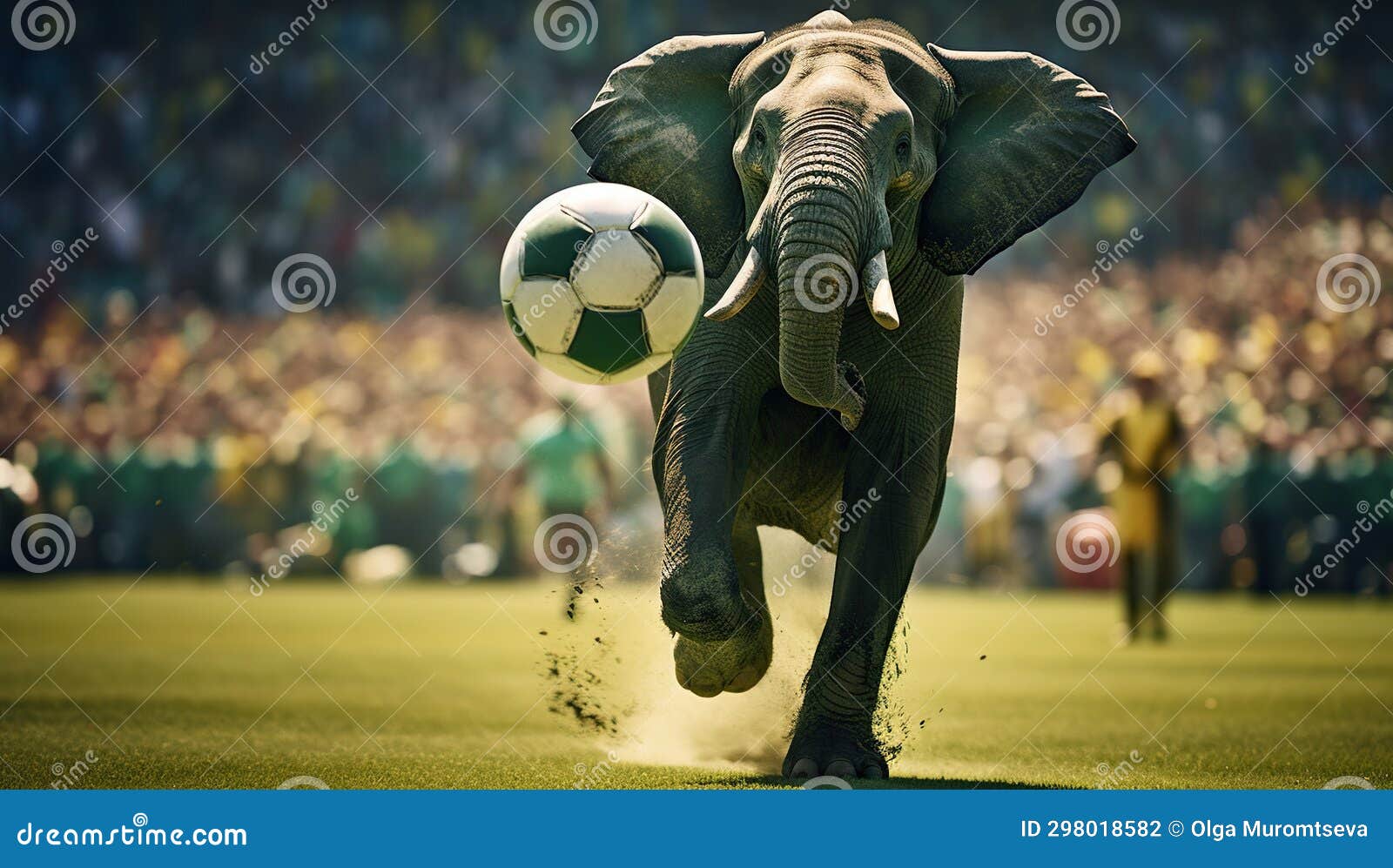 An Anthropomorphic Elephant Plays Soccer, Hitting the Ball with Its ...