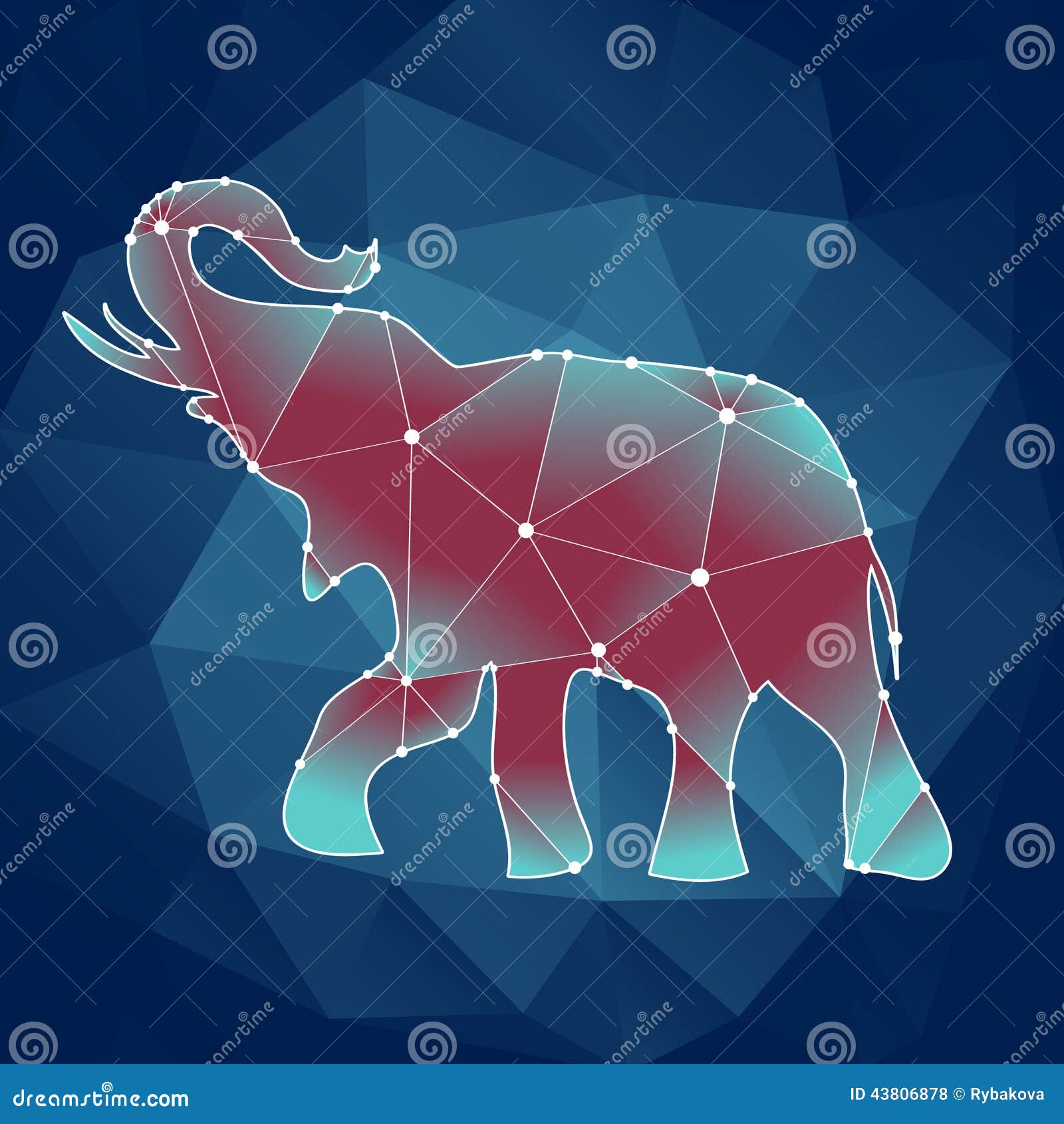 Contour Elephant Head With Trunk And Tusks. Wild Mammal. Vector ...