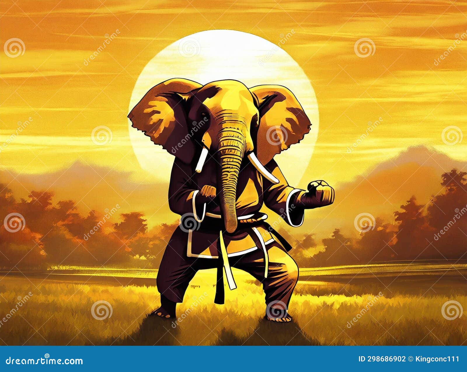 Elephant Practicing Karate Under the Sun Stock Illustration ...