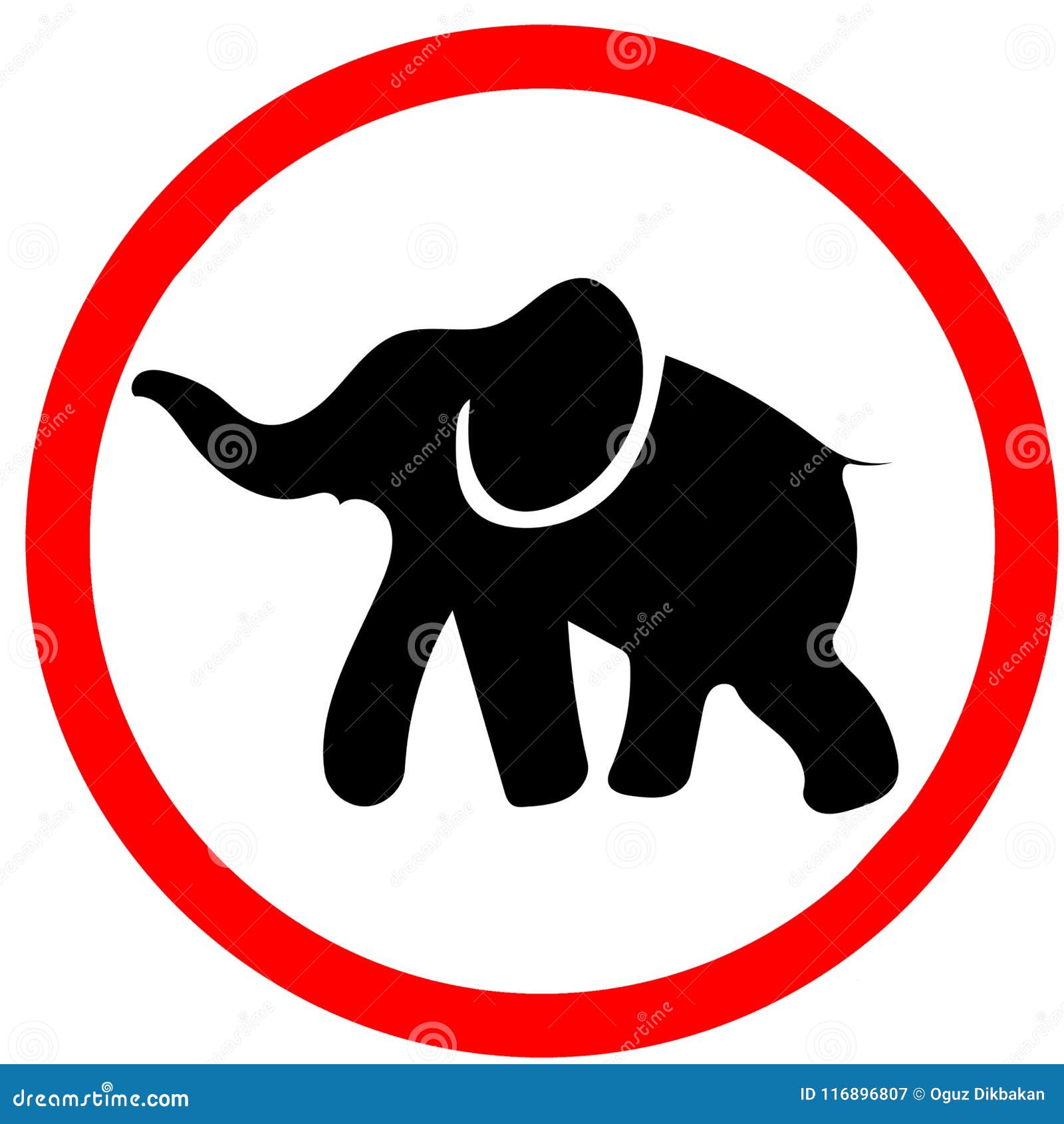 Elephant Prohibition Red Circle Warning Road Sign, Isolated on White ...