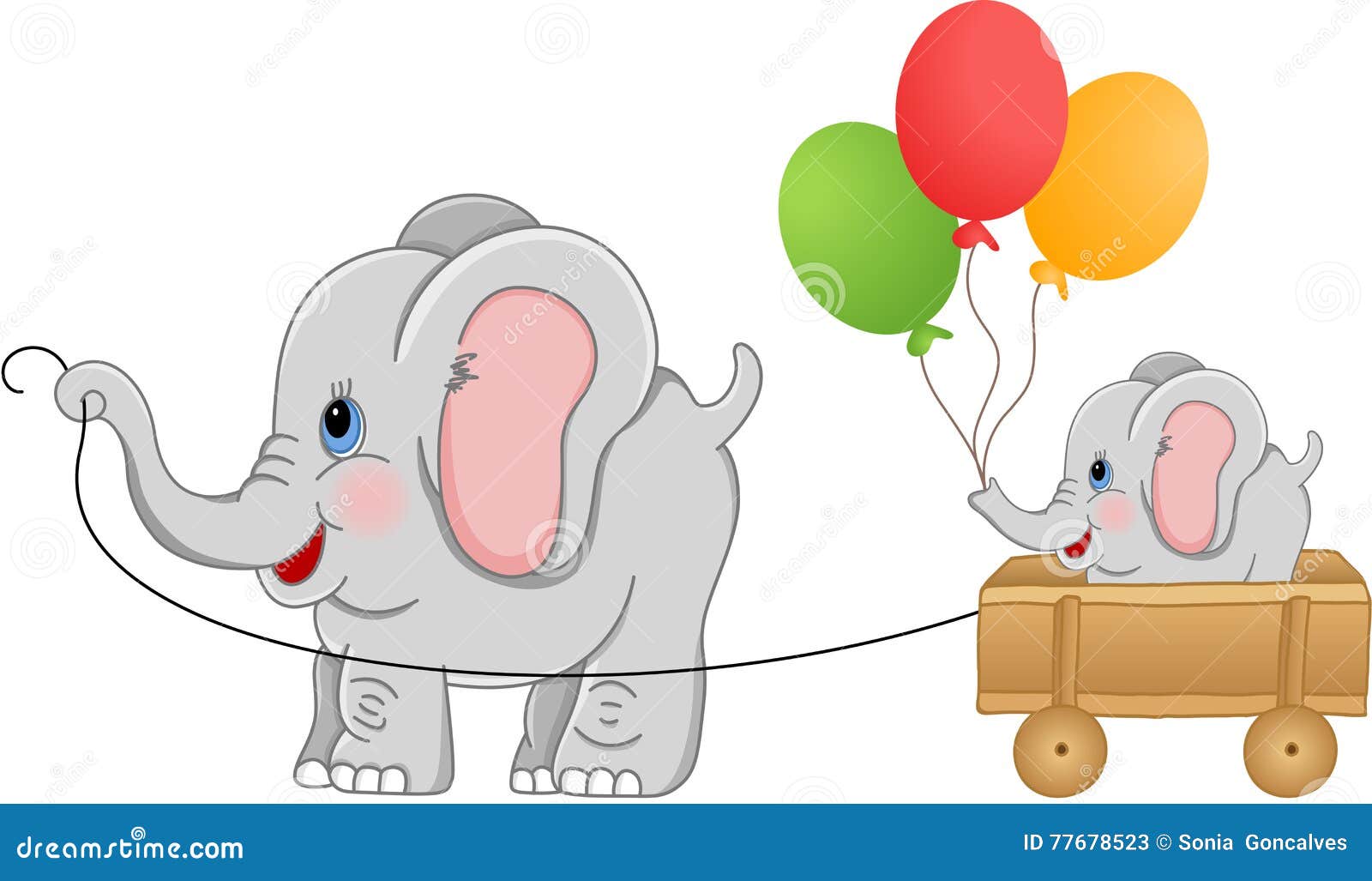 Elephant Pulling Wood Cart with Elephant Baby Stock Vector ...