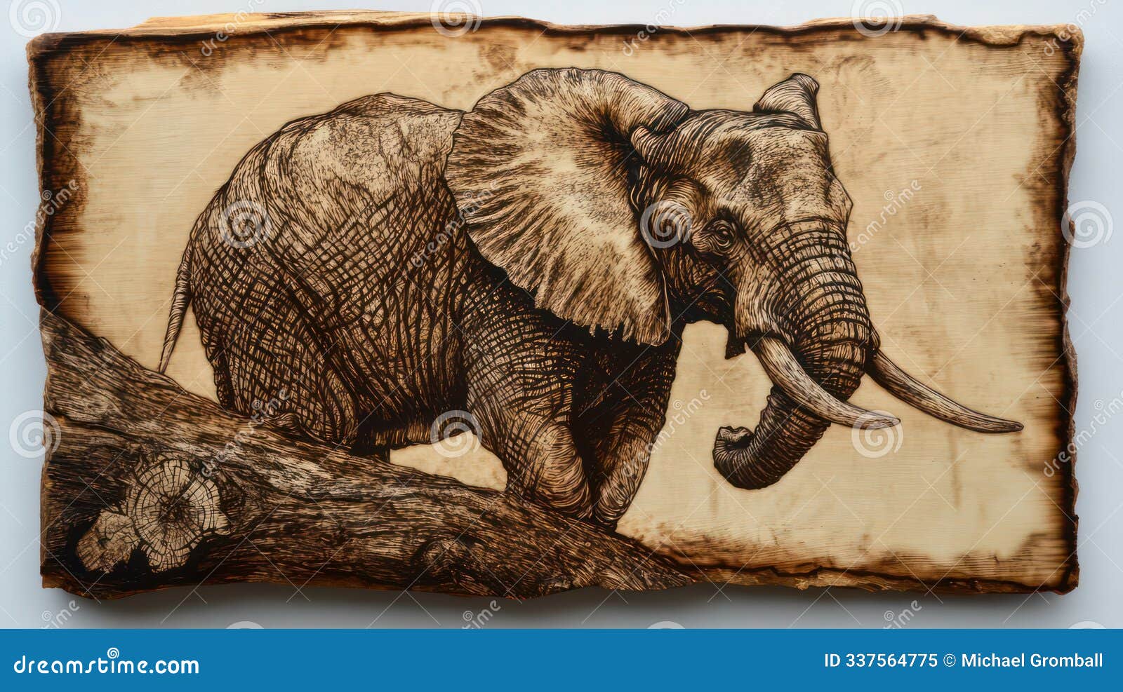 Elephant Pyrography Created with Generative AI. Picture of an Old ...