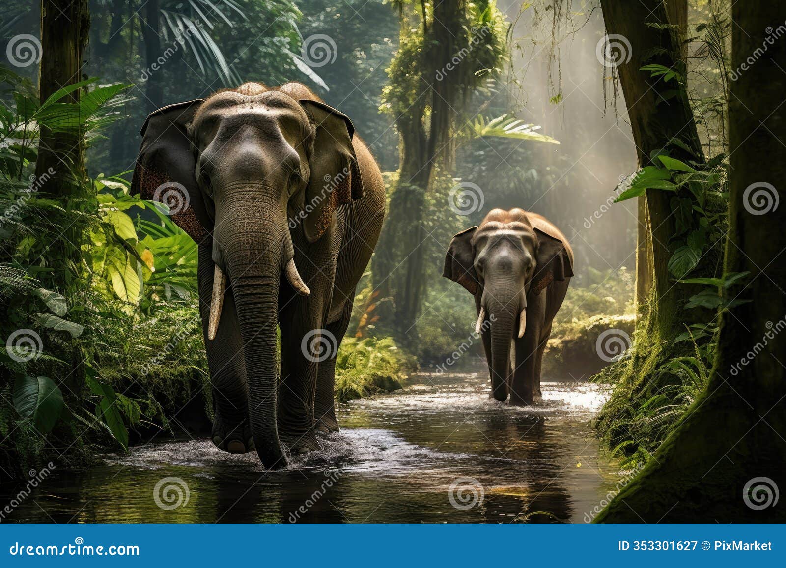 Elephant in the Rainforest stock illustration. Illustration of tropic ...