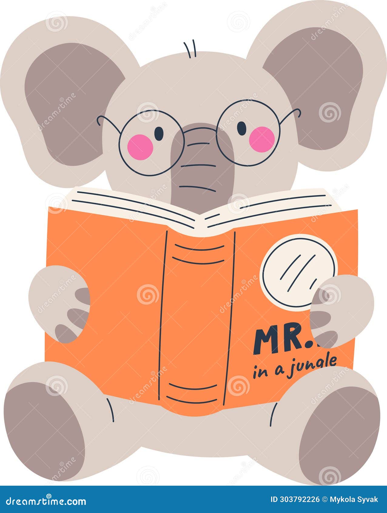 Elephant Reading Book stock illustration. Illustration of cute - 303792226