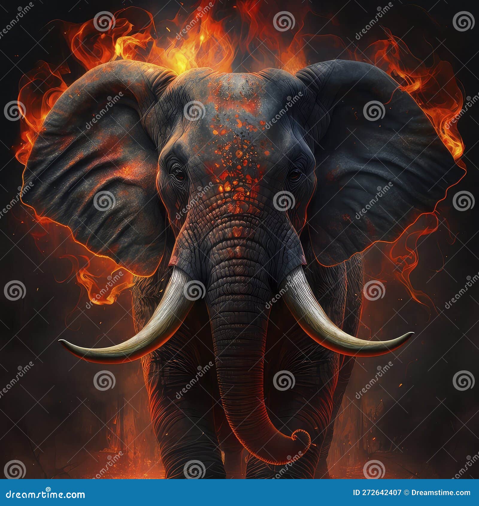 Elephant in Red Flame. Ai Generated Stock Illustration - Illustration ...