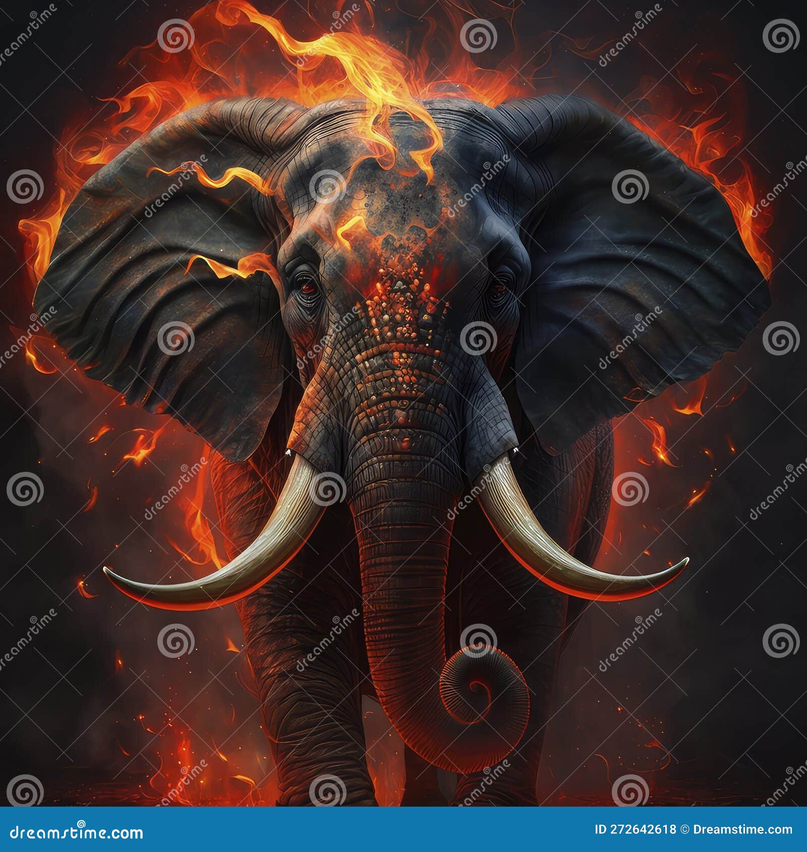 Elephant in Red Flame. Ai Generated Stock Illustration - Illustration ...