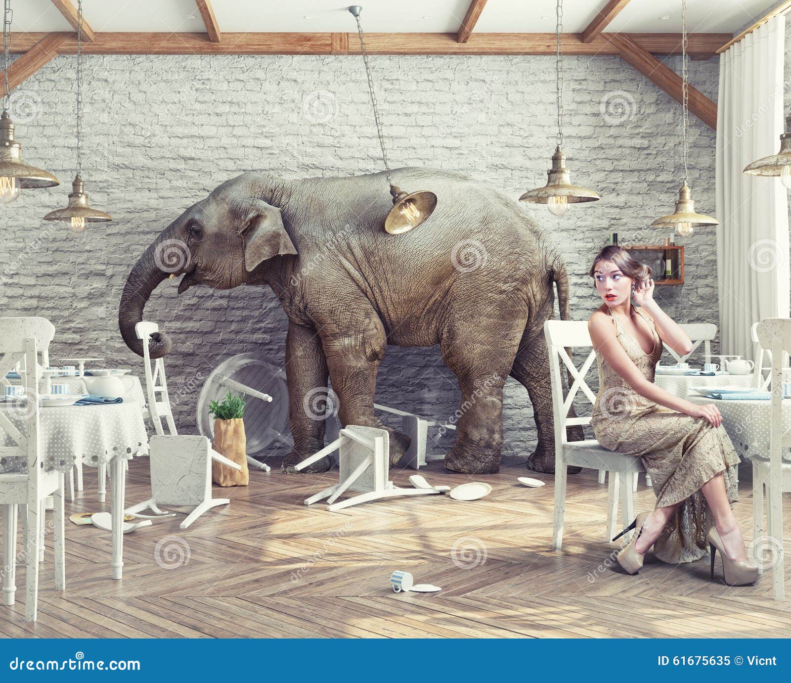 Elephant in restaurant stock illustration. Illustration of calm - 61675635