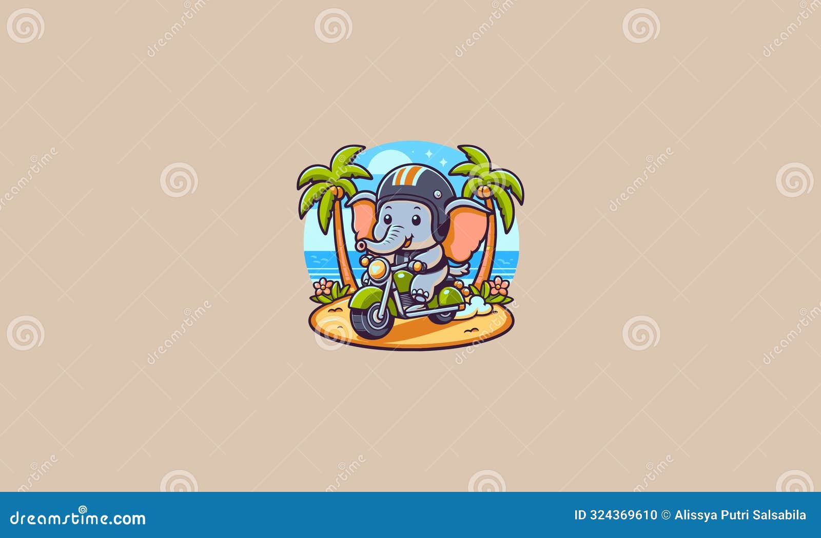 Elephant Riding Motorcycle on Beach Vector Flat Design Stock ...