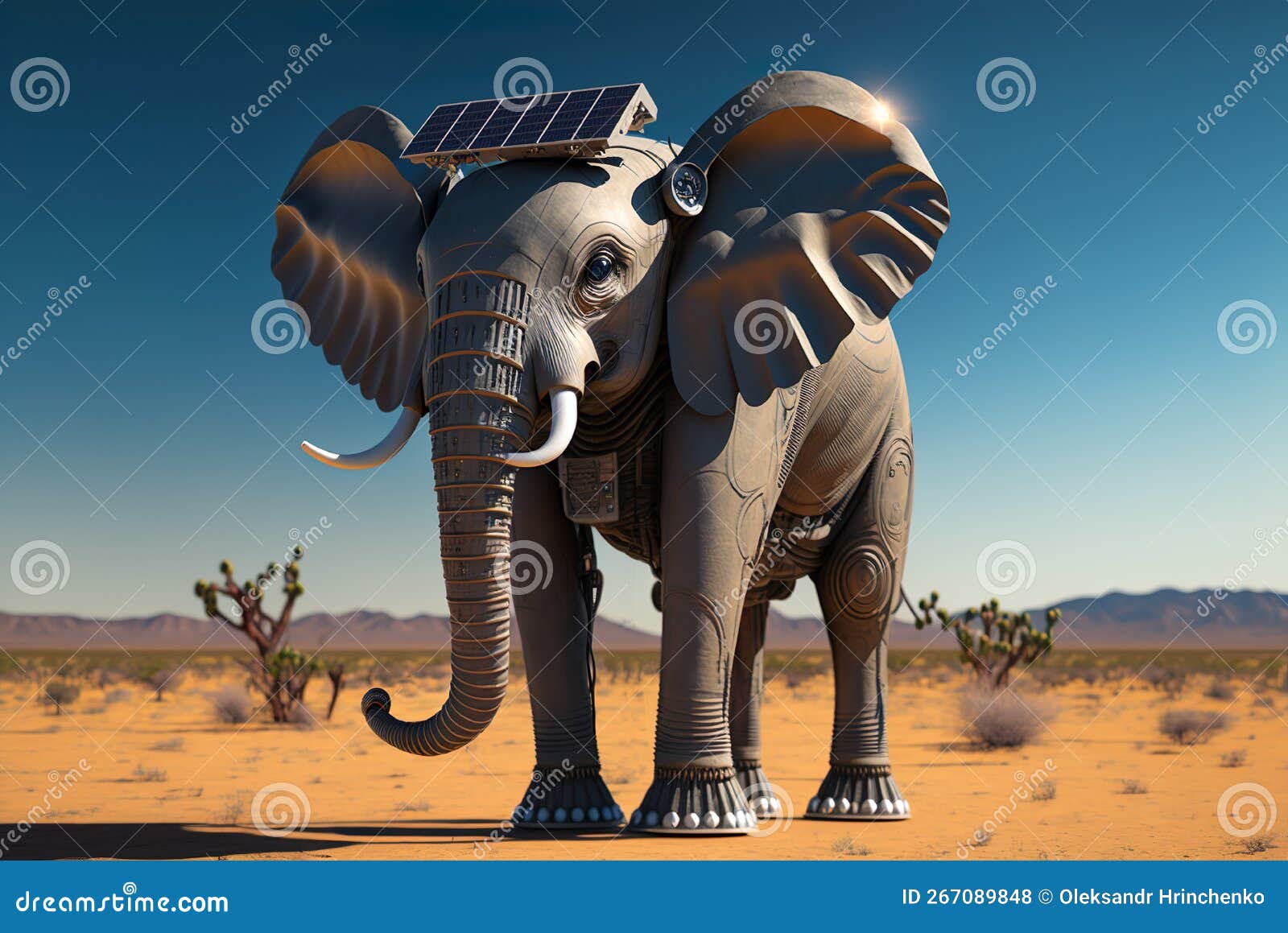 Elephant Robot, Solar Panel on Head. Created with Generative AI ...