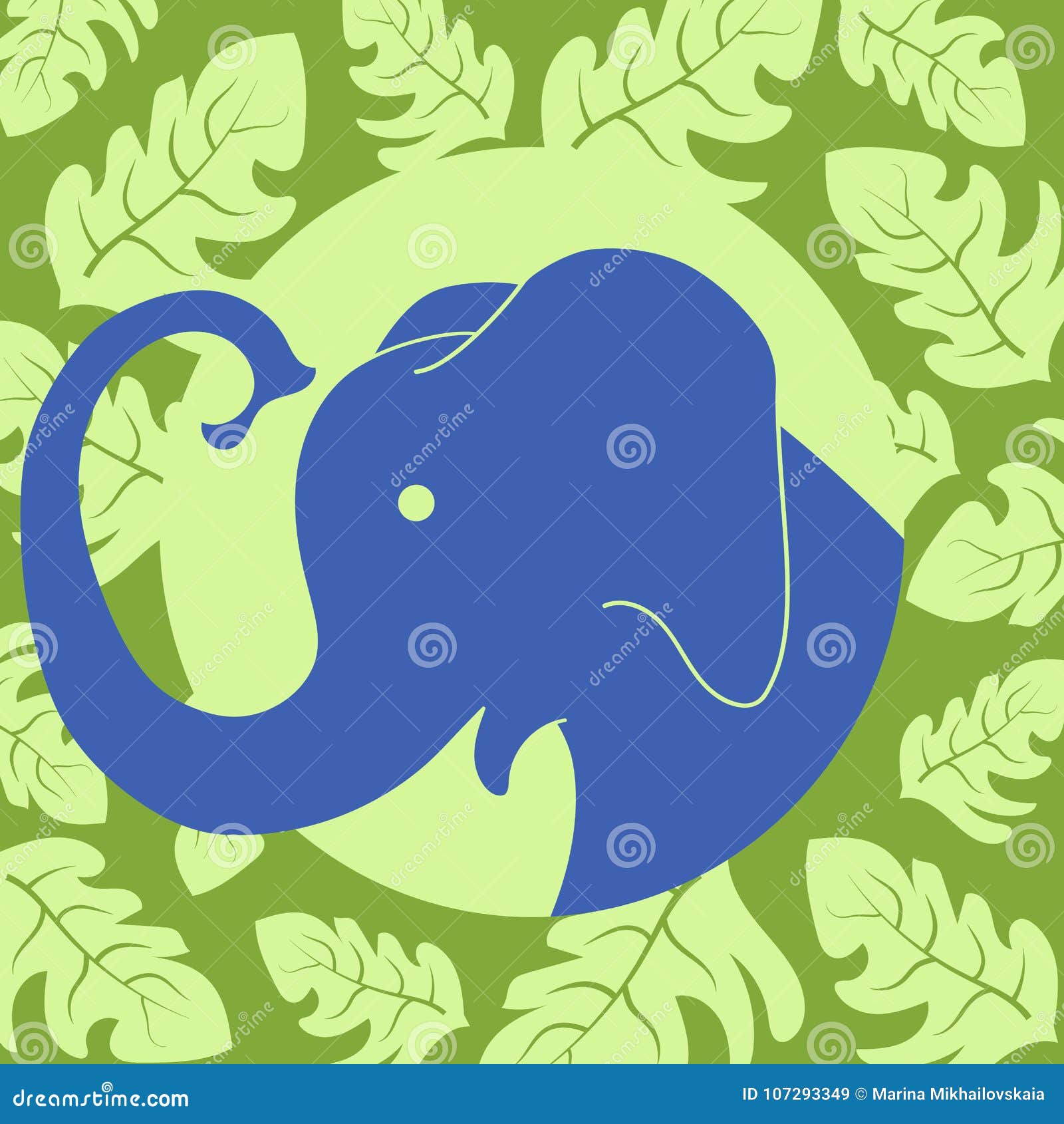 Elephant in a Round Frame Decorated with a Pattern of Leaves. for ...