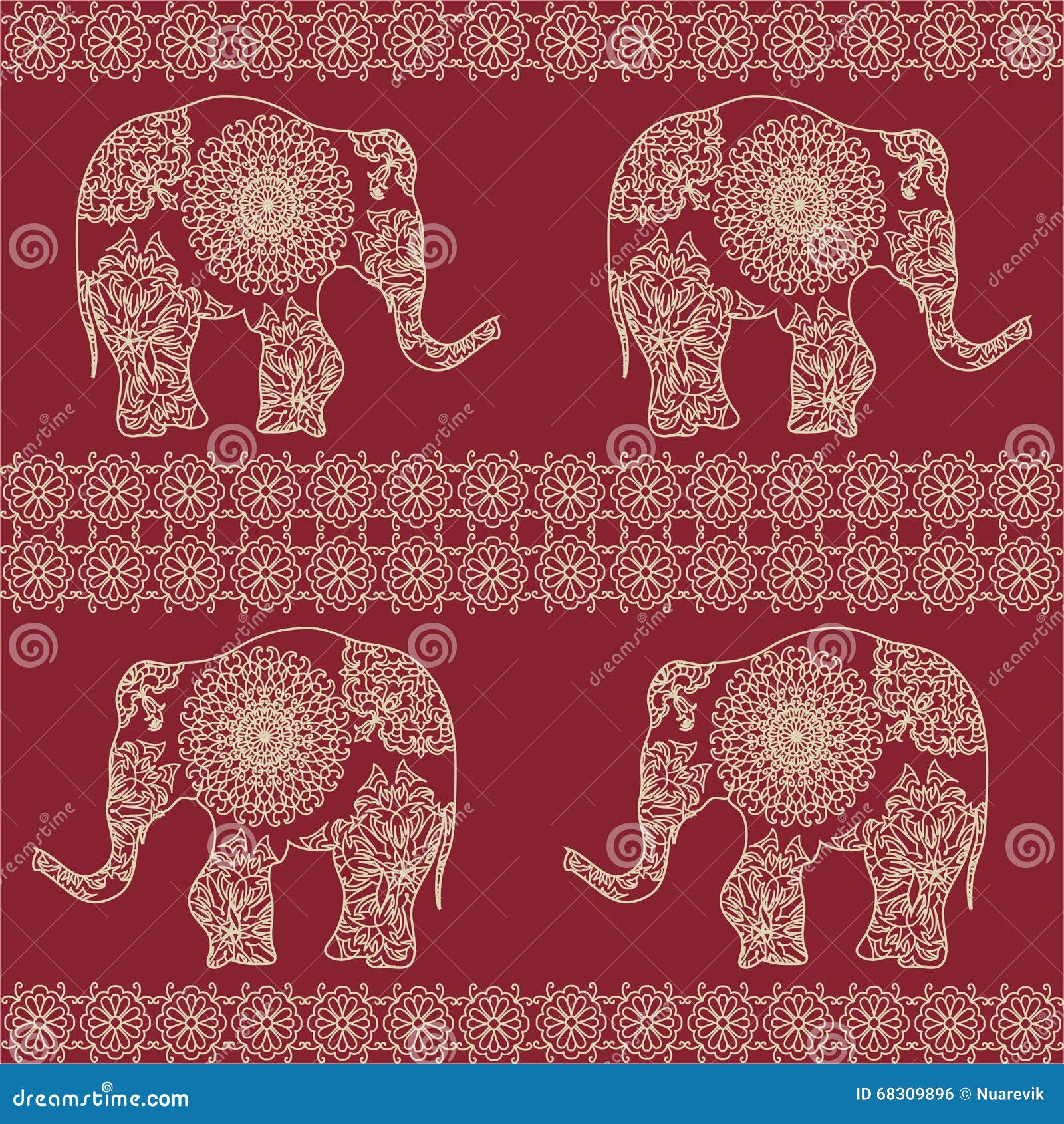 Elephant Seamless Monochrome Pattern Stock Illustration - Illustration ...