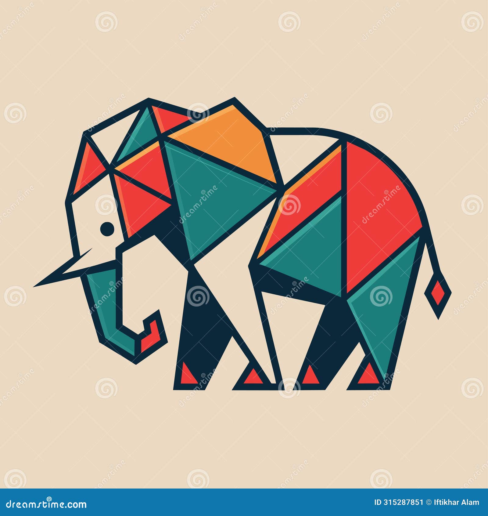 Elephant Shape Created with Triangles on a Plain Beige Backdrop ...