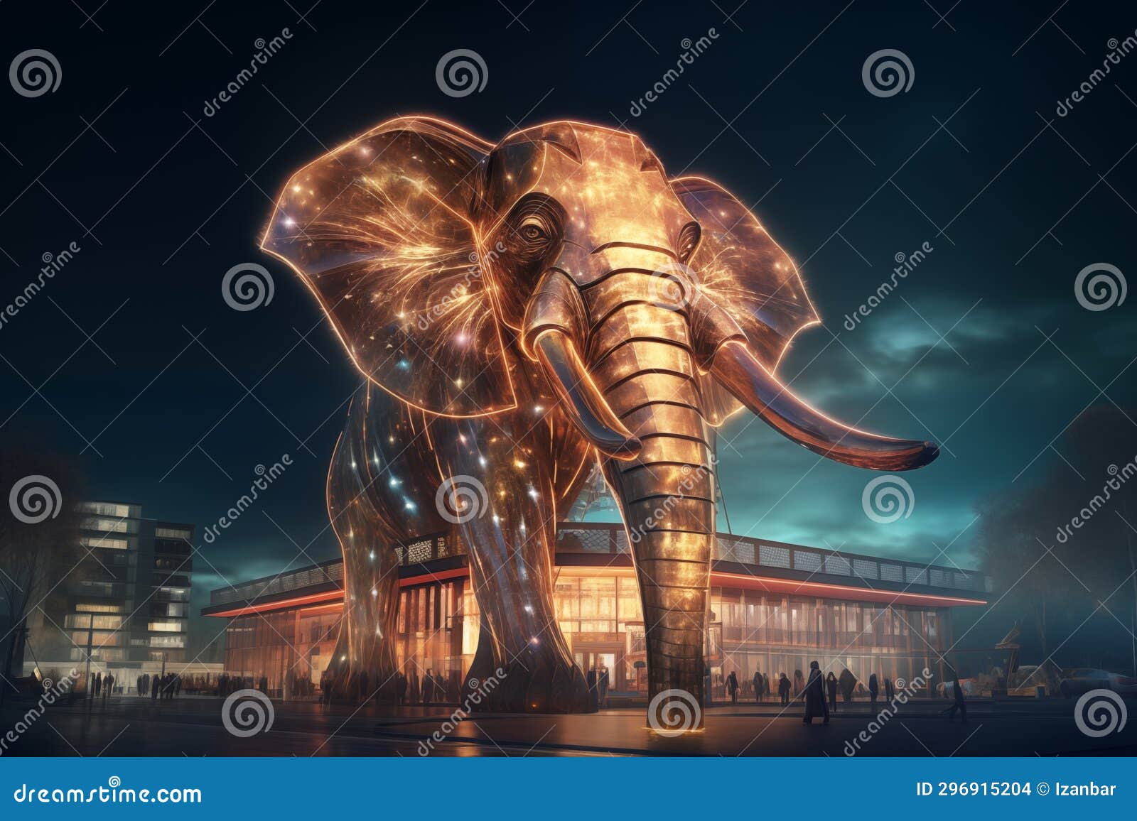 Elephant Shape Illuminated Building at Night Illustration Stock ...