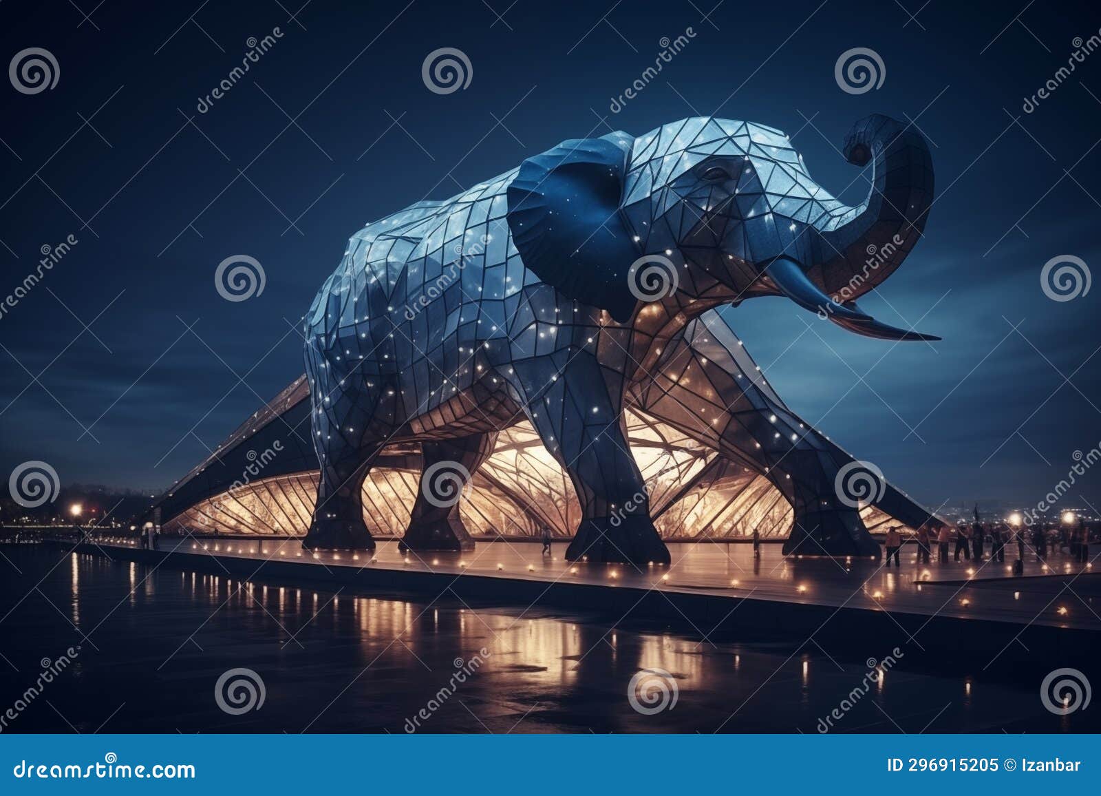 Elephant Shape Illuminated Building at Night Illustration Stock ...