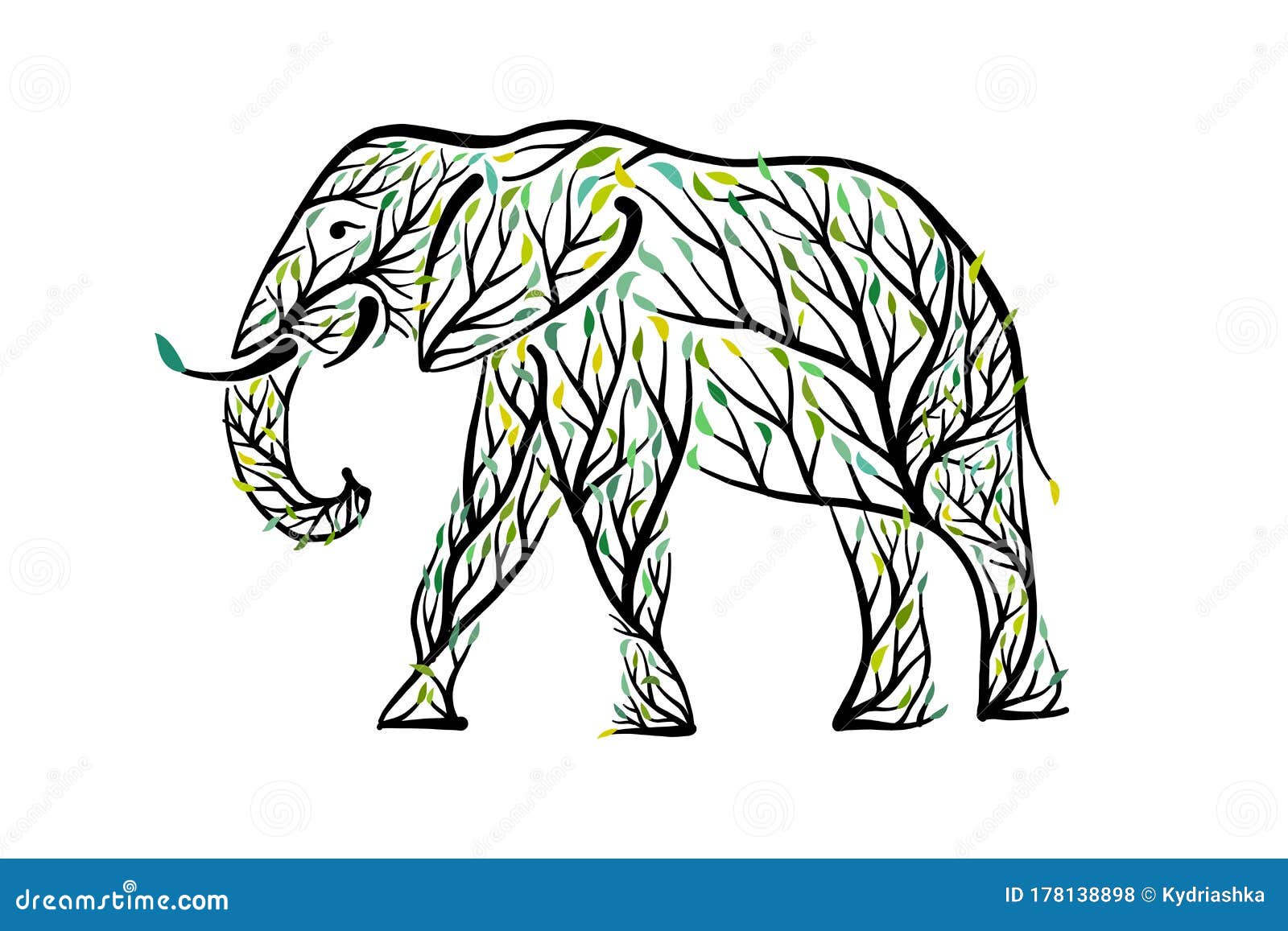 Elephant Shape Made from Tree Leaves. Save the Earth Stock Vector ...