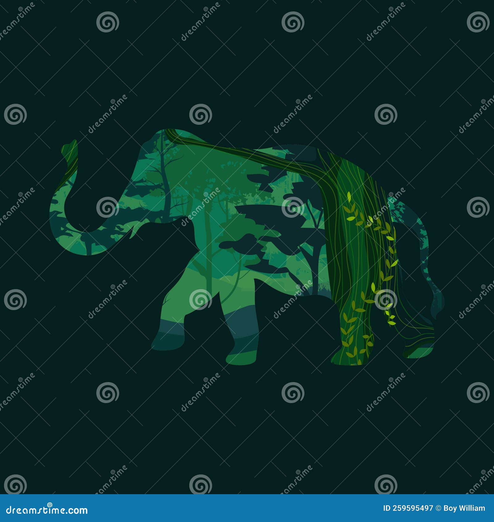 Elephant Shaped Forest Landscape Vector Drawing Stock Vector ...