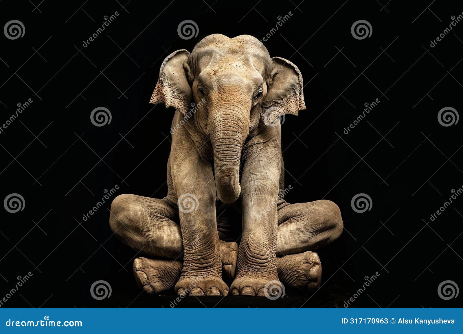 An Elephant Sits in a Tree Pose, with Powerful Legs and a Calm ...