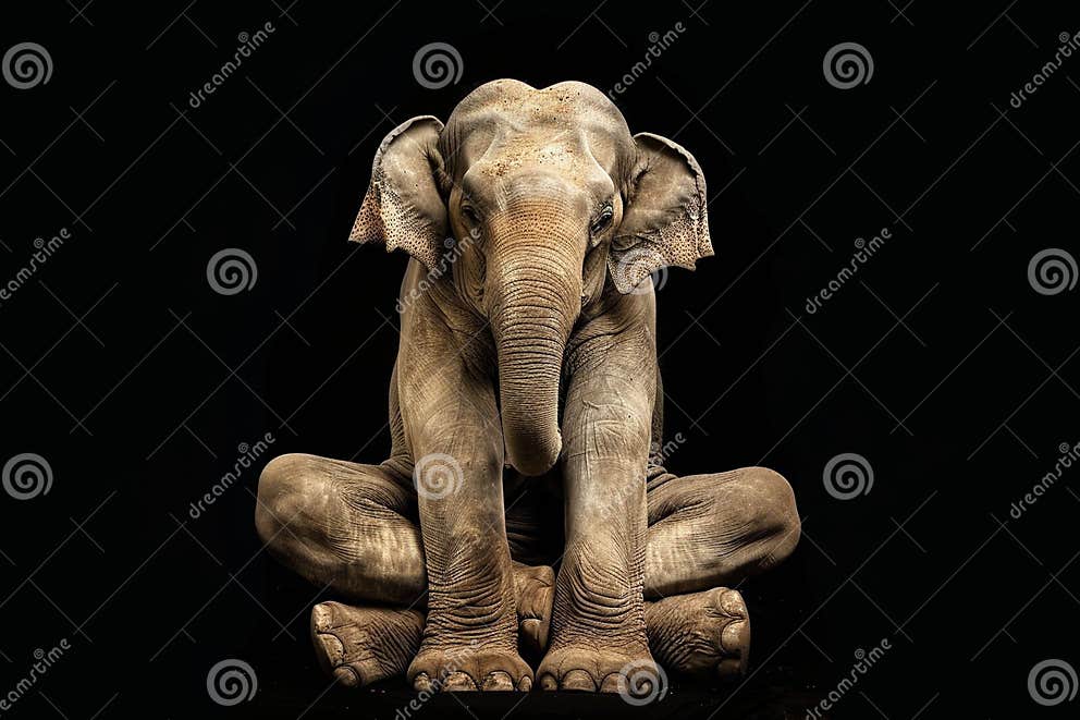 An Elephant Sits in a Tree Pose, with Powerful Legs and a Calm ...