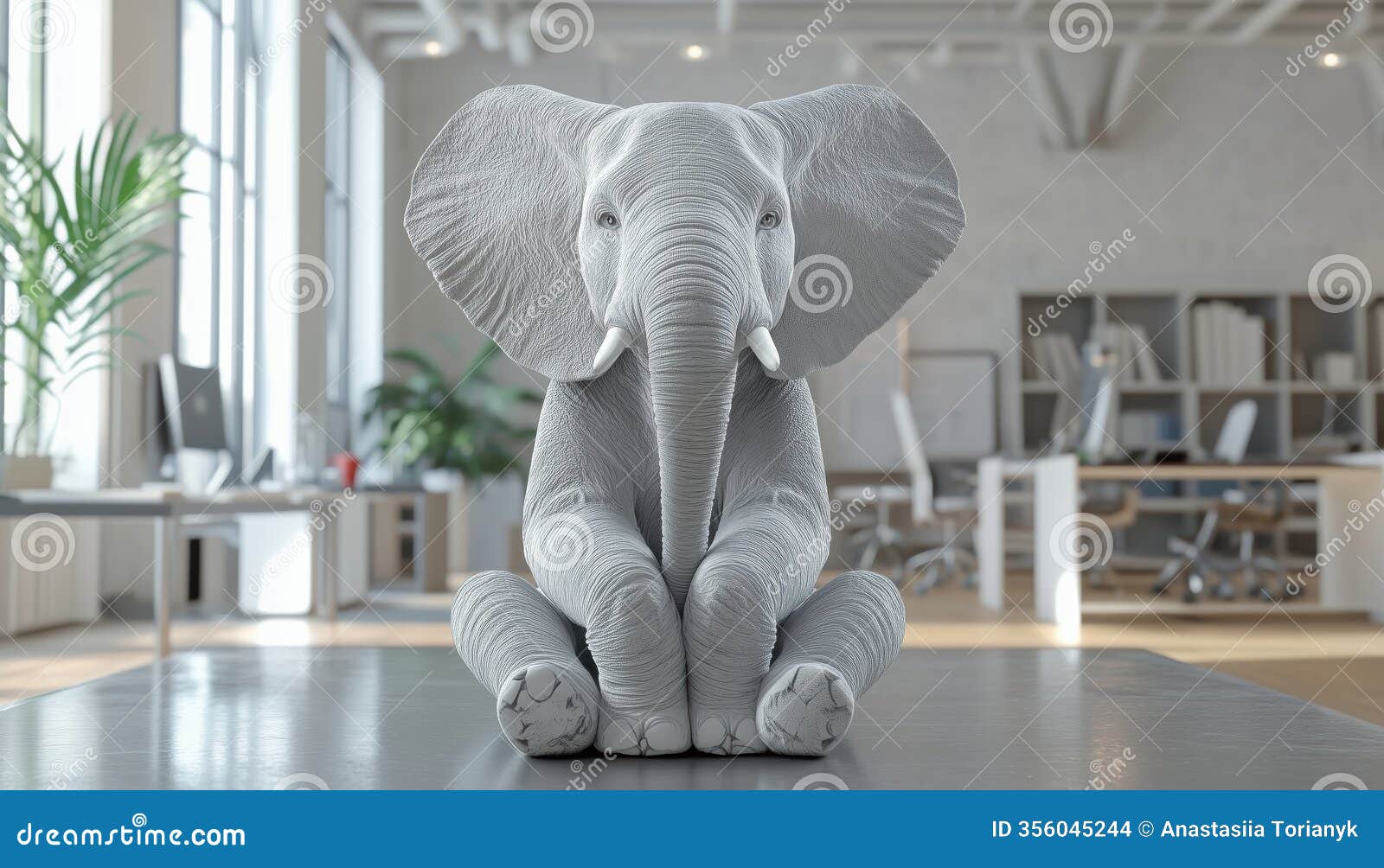 Elephant Sitting at the Office Stock Photo - Image of animal, model ...