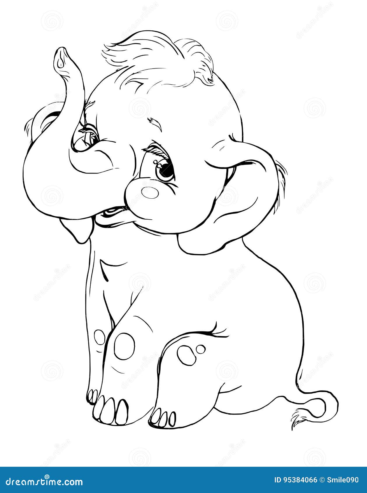 Elephant Smiling.Contour Drawing Stock Illustration - Illustration of ...